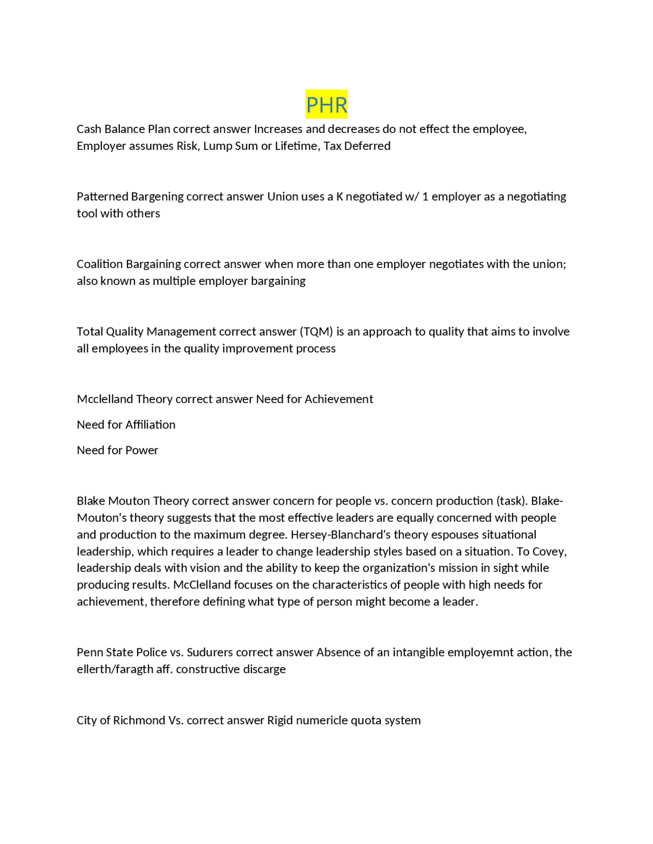 PHR Examination Practice Sample Questions | Exams Business Informatics ...