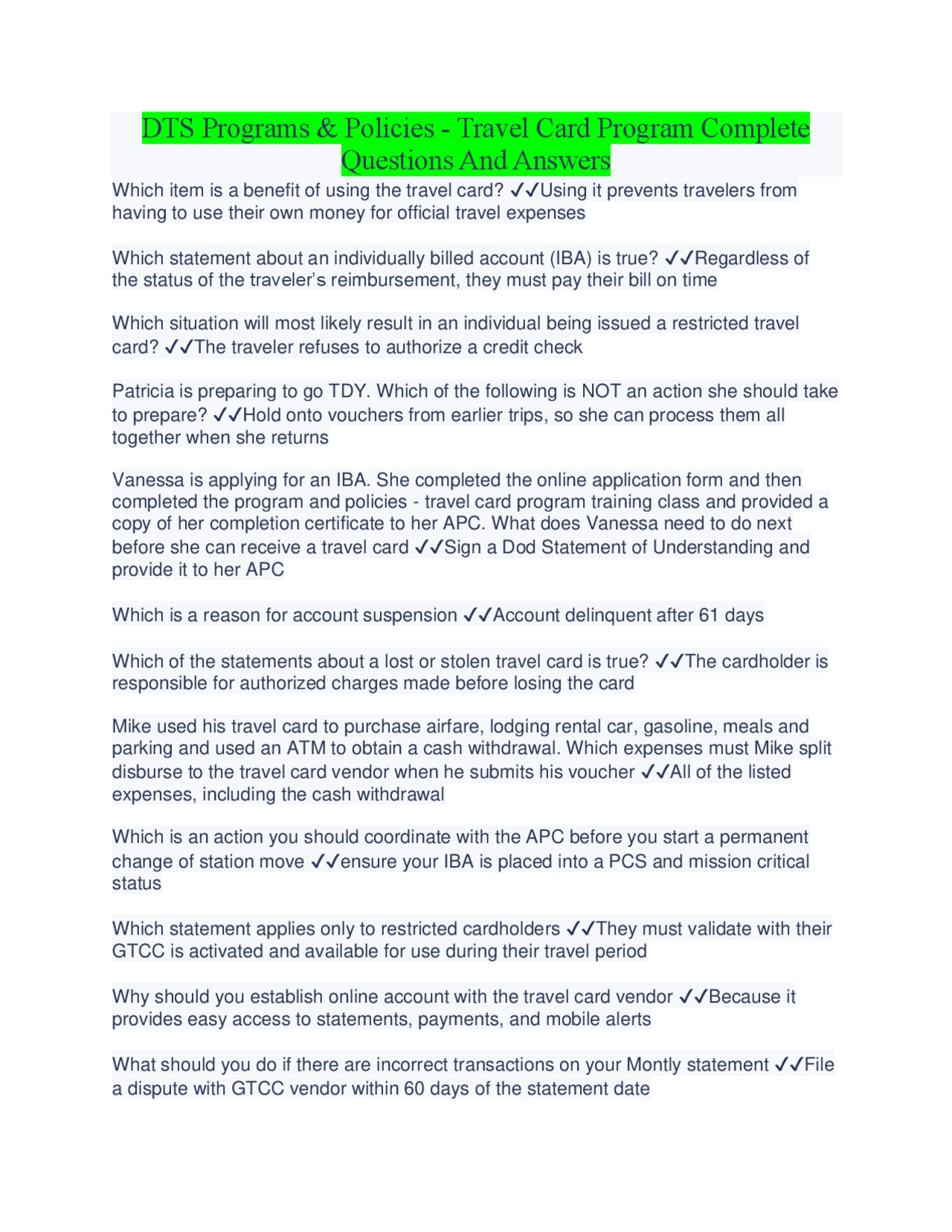 DTS Programs & Policies - Travel Card Program Complete Questions And ...