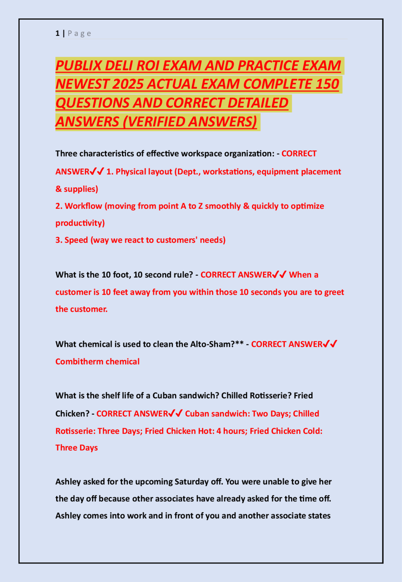 Publix Deli Operations: A Comprehensive Training Exam | Exams Nursing ...