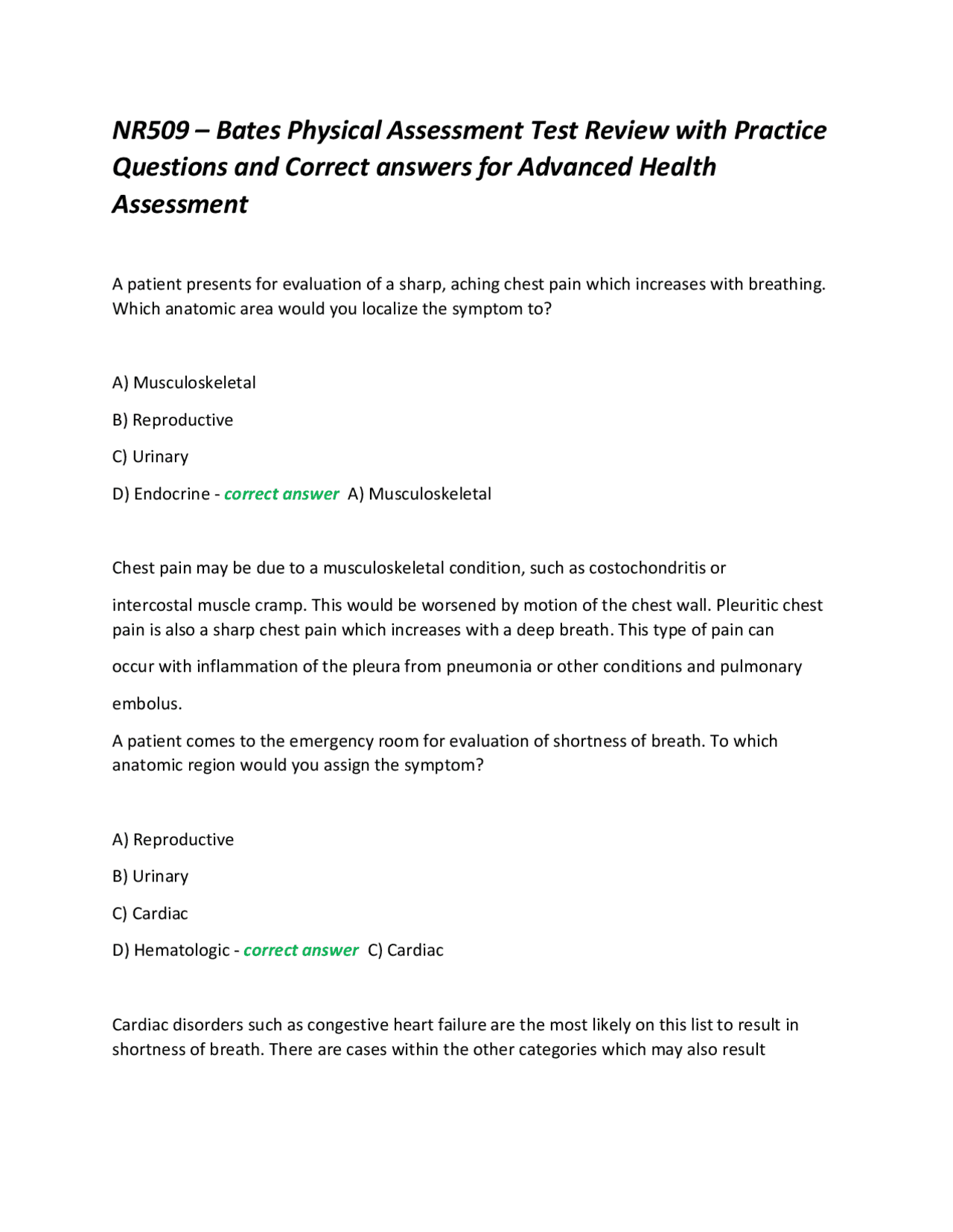 NR509 – Bates Physical Assessment Test Review with Practice Questions ...