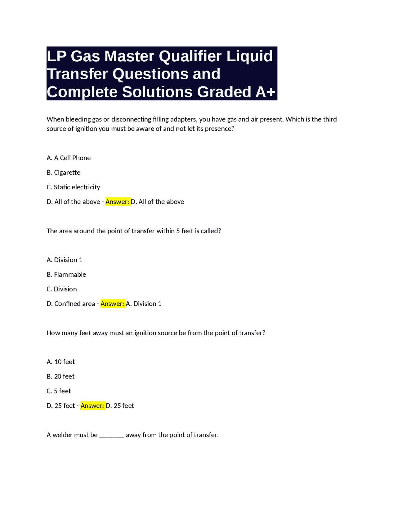 LP Gas Master Qualifier Liquid Transfer Questions and Complete ...
