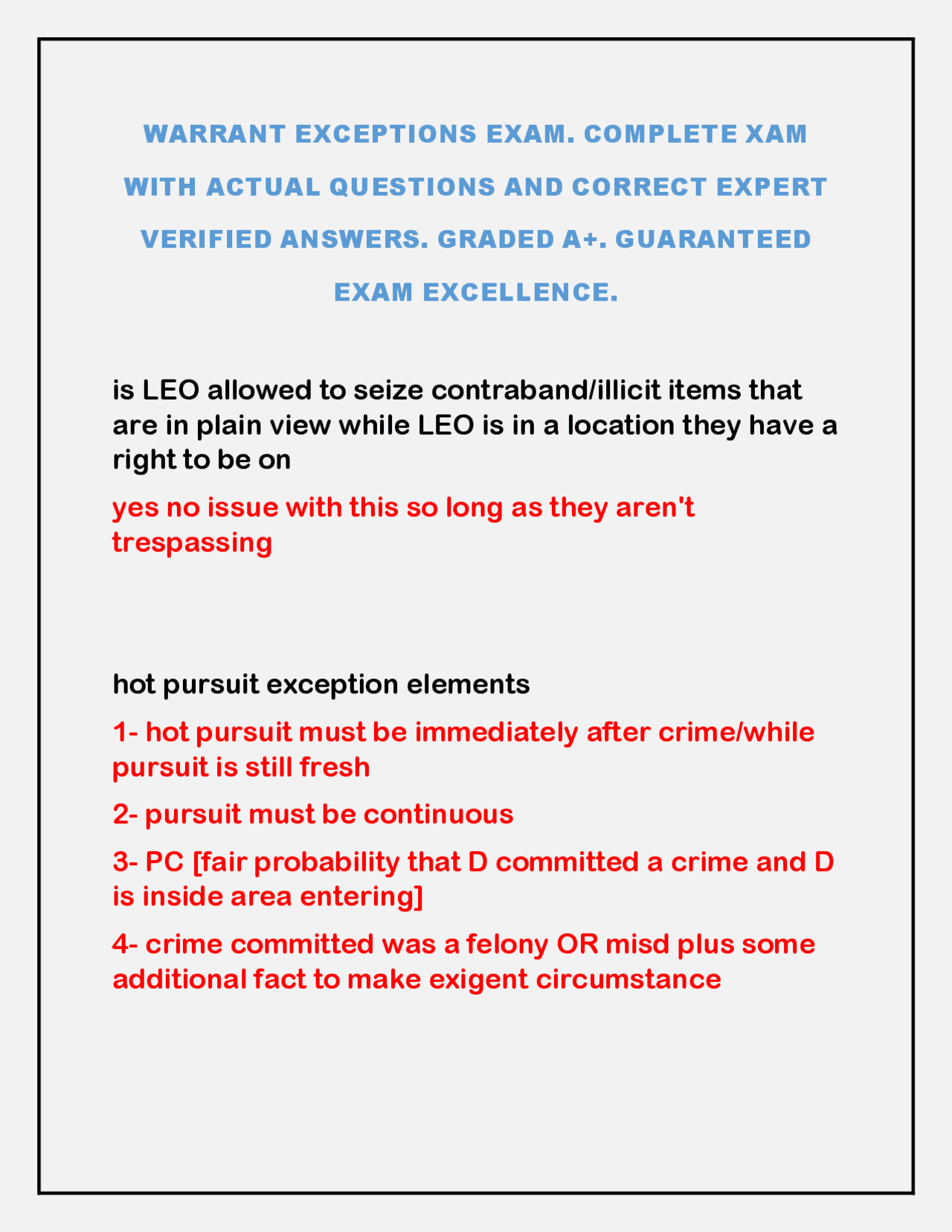 Fourth Amendment Warrant Exceptions: A Comprehensive Q&A Guide | Exams ...