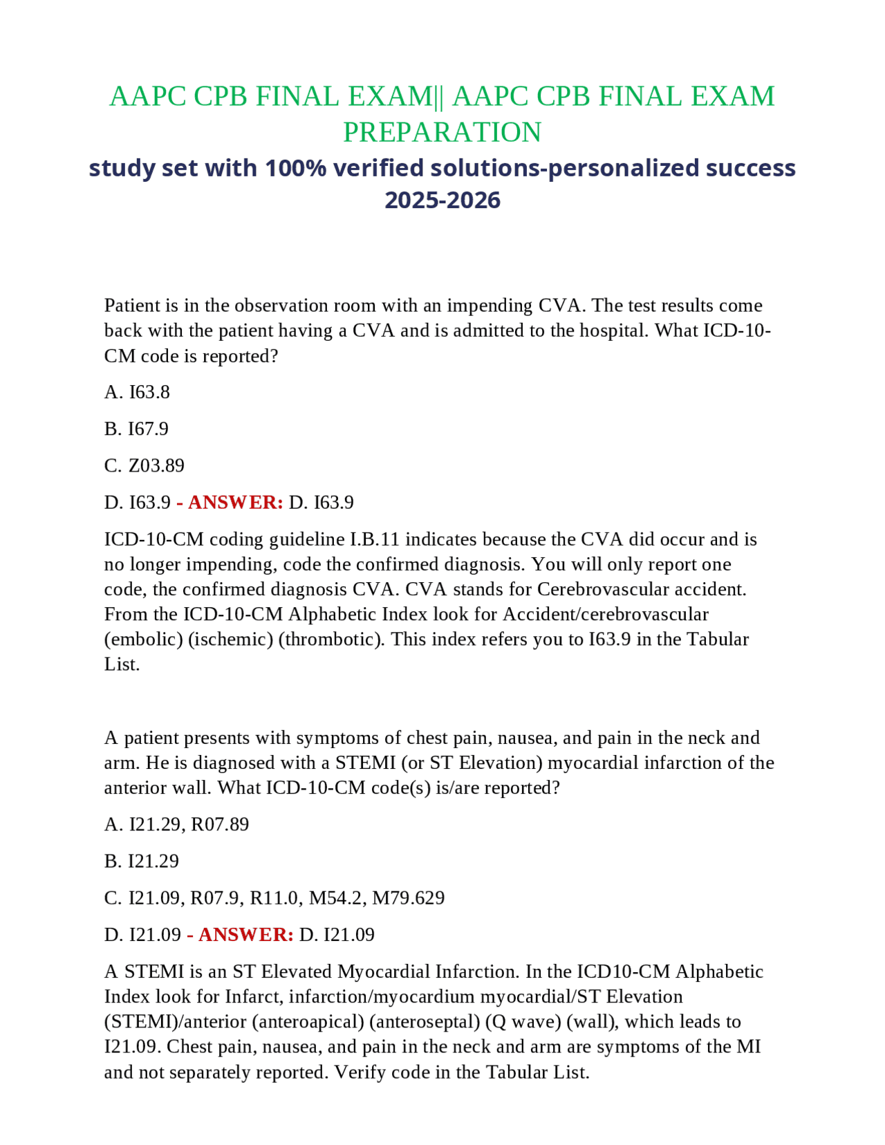 AAPC CPB FINAL EXAM|| AAPC CPB FINAL EXAM PREPARATION study set with ...