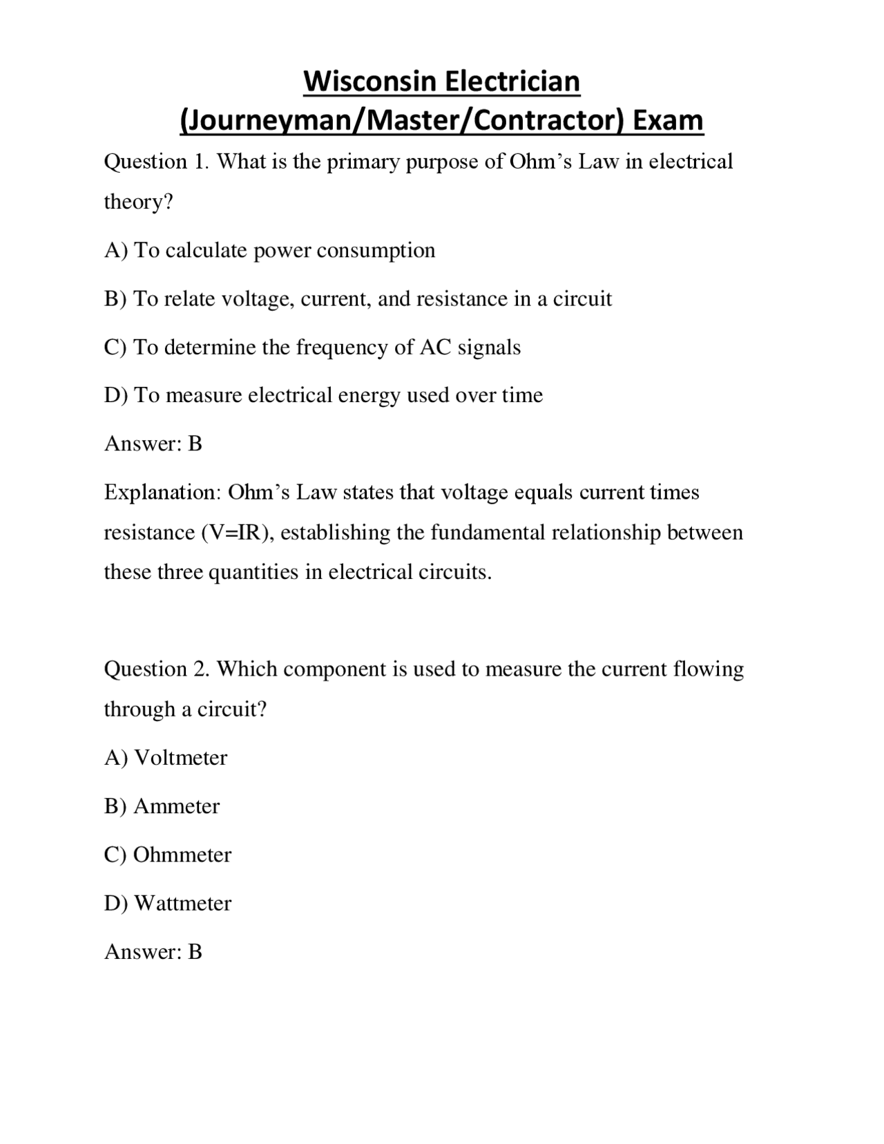 Electrician Exam Practice Questions: Fundamentals of Electrical Theory ...