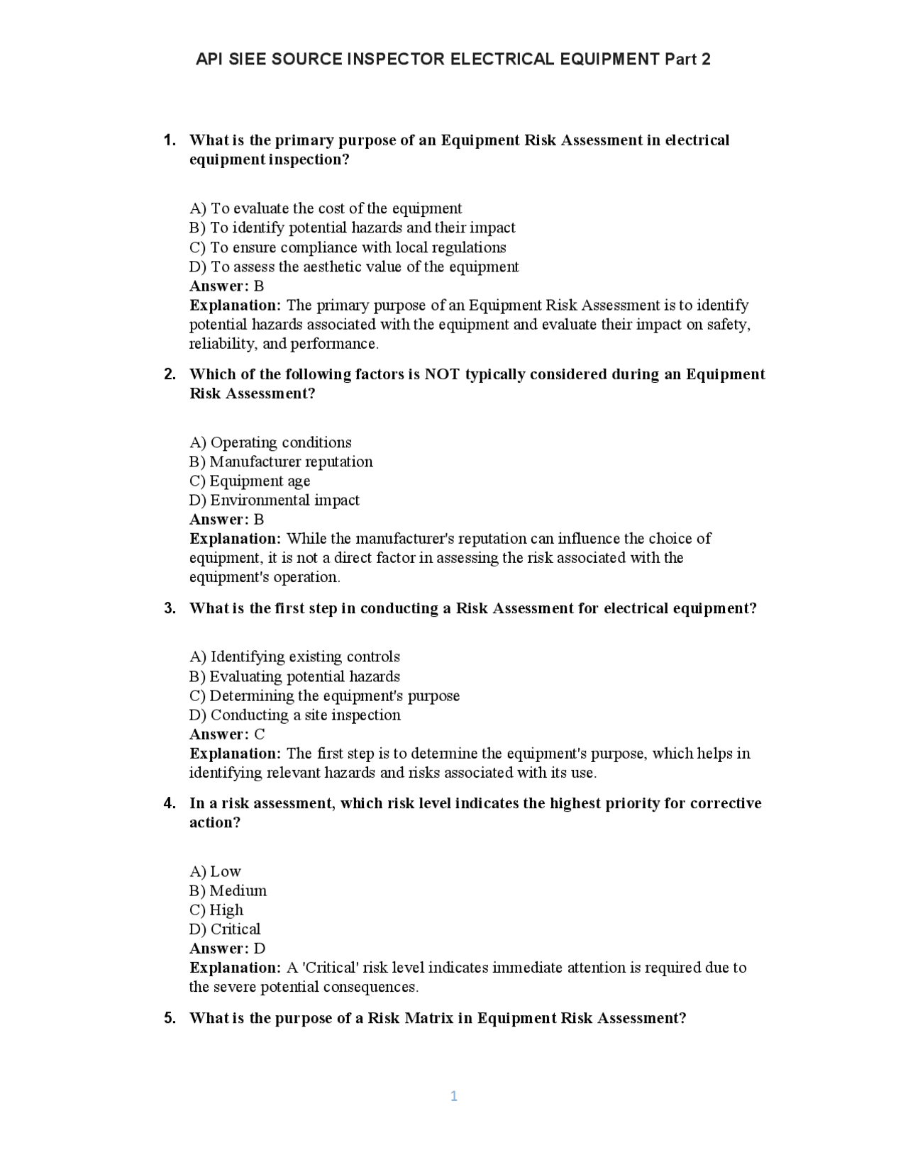 API SIEE SOURCE INSPECTOR ELECTRICAL EQUIPMENT Part 2 | Exams ...