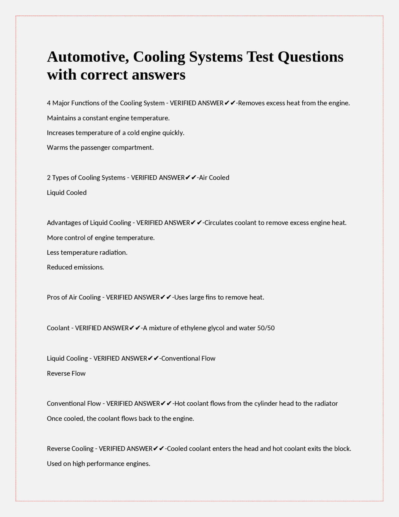 Automotive, Cooling Systems Test Questions with correct answers | Exams ...