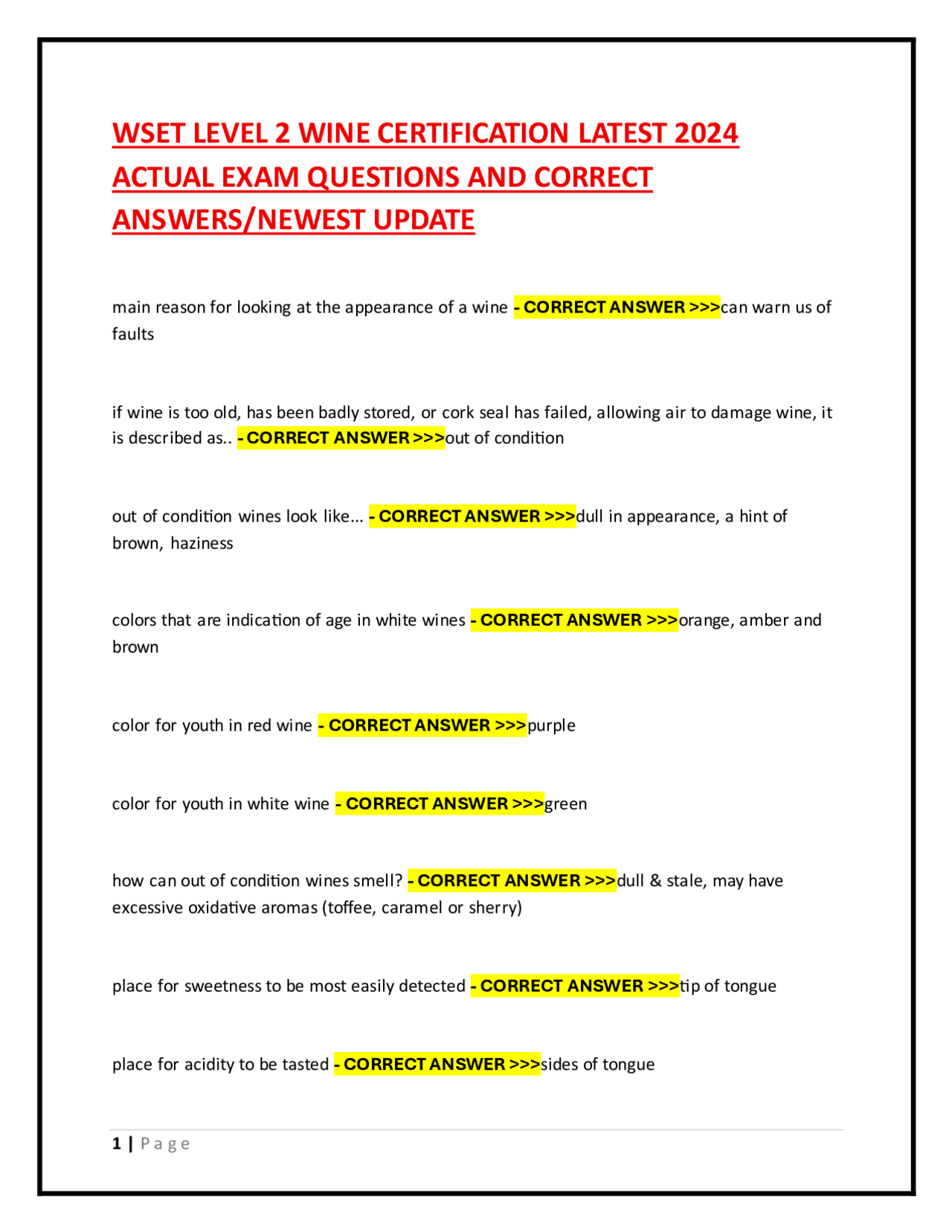 WSET Level 2 Wine Certification: Exam Questions and Answers | Exams Nursing | Docsity