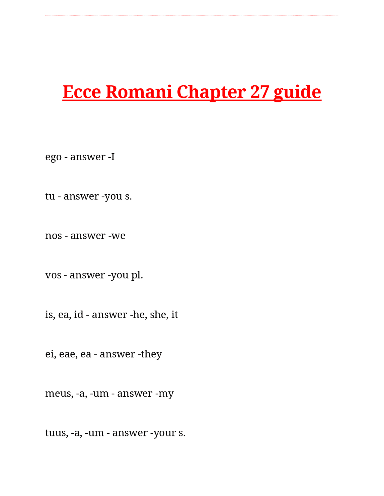 Ecce Romani Chapter 27 guide.docx | Exams Nursing | Docsity