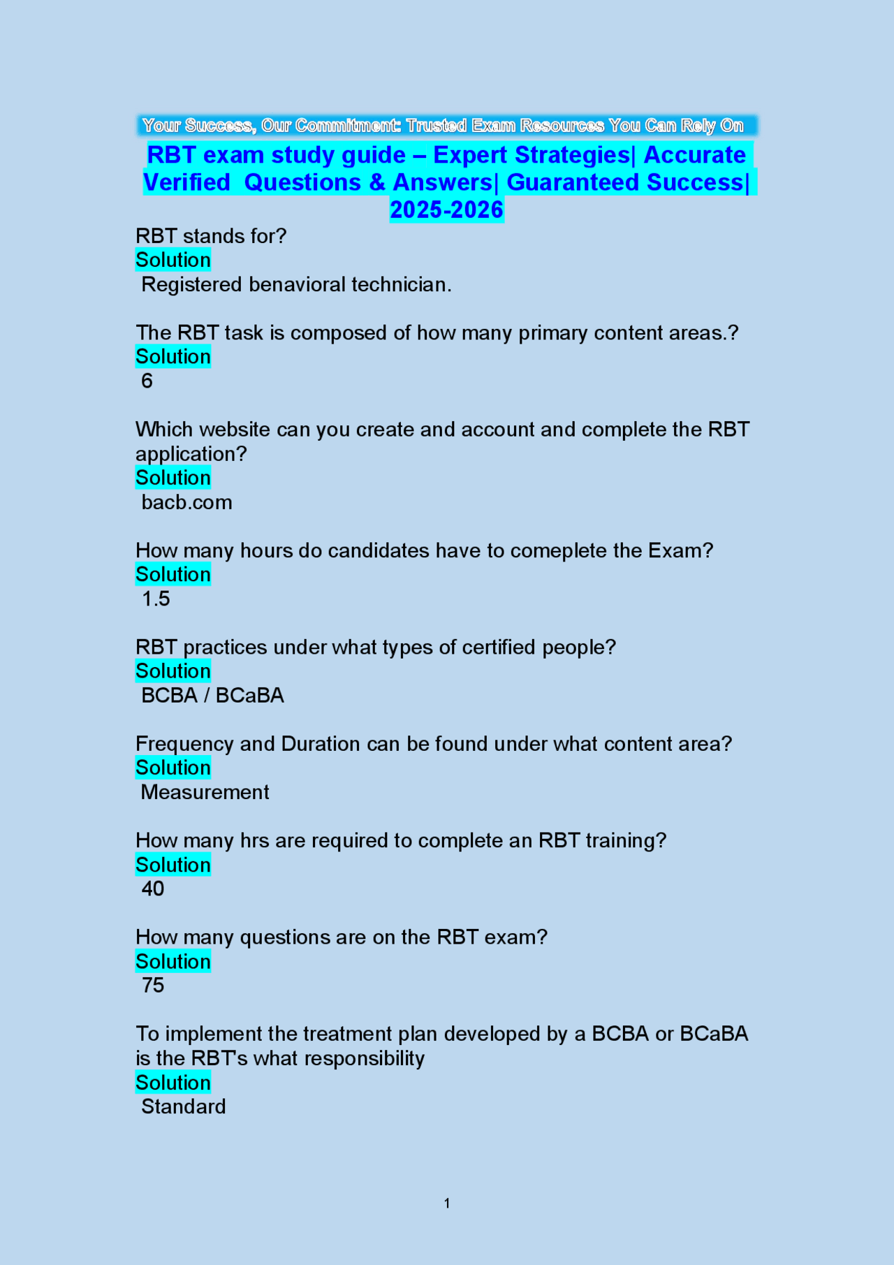 RBT exam study guide – Expert Strategies| Accurate Verified Questions ...