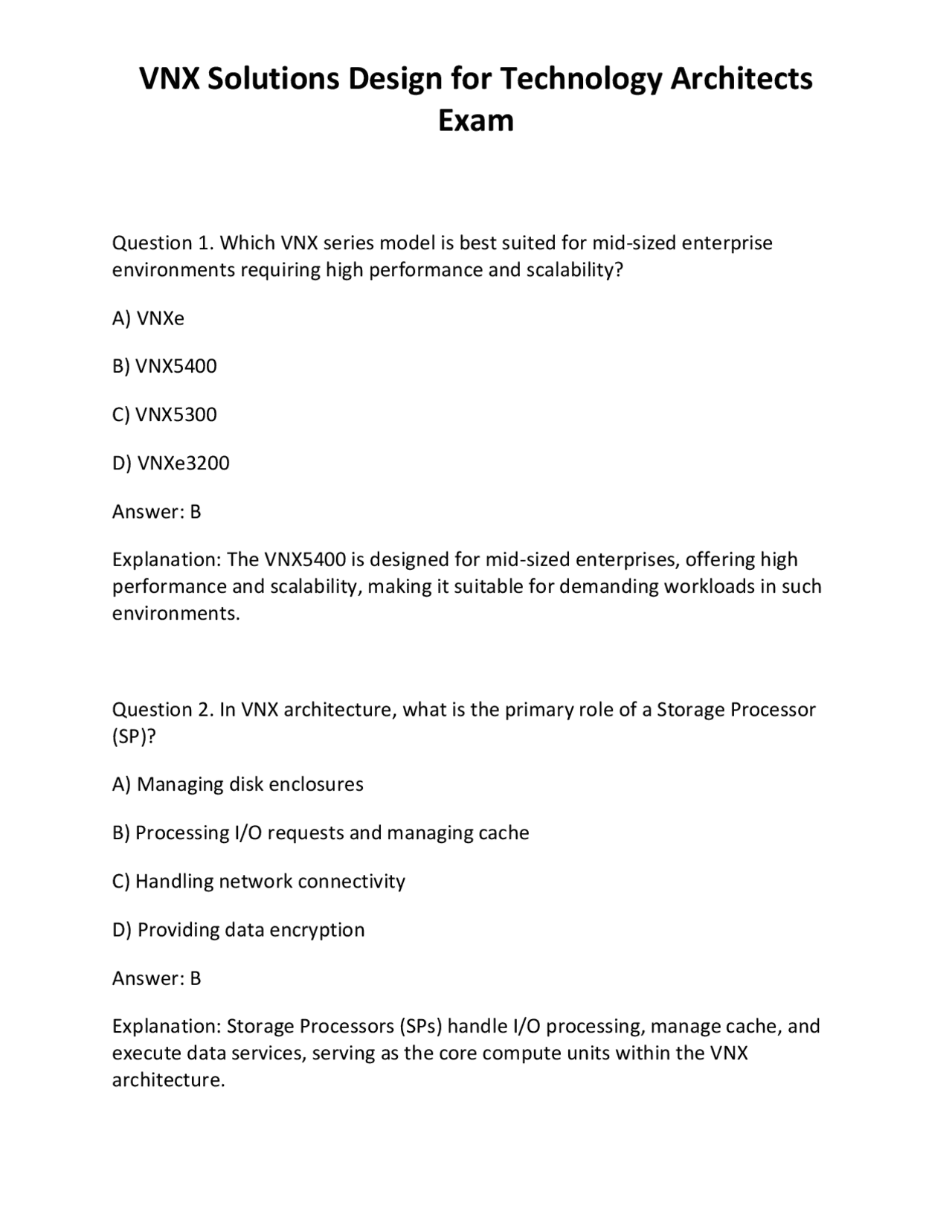 VNX Solutions Design for Technology Architects Exam | Exams Technology ...