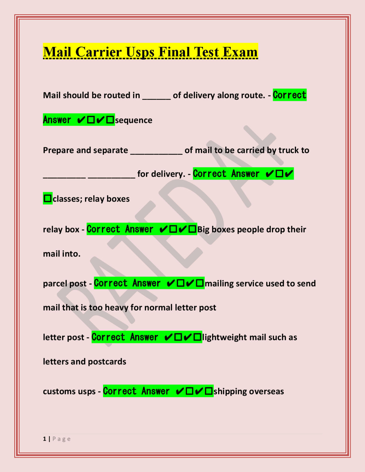 Mail Carrier Usps Final Test Exam | Exams Logistics | Docsity