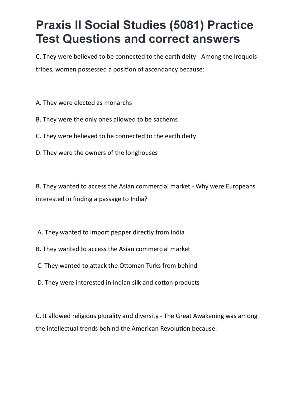 Social Studies Praxis Practice Test