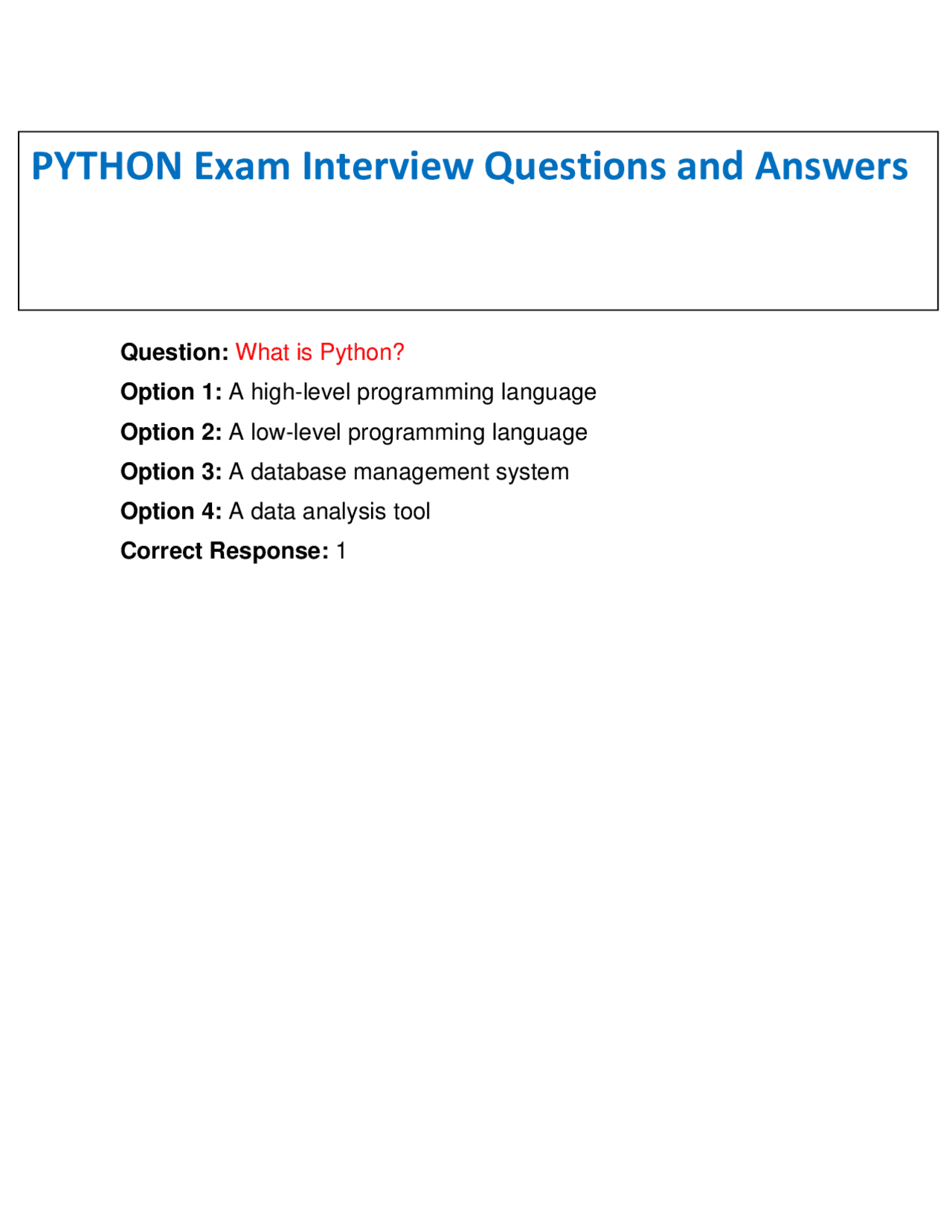 PYTHON Exam Interview Questions and Answers | Exams Nursing | Docsity