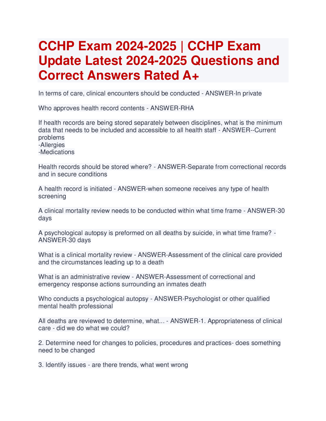 CCHP Exam 2024-2025 | CCHP Exam Update Latest 2024-2025 Questions and ...