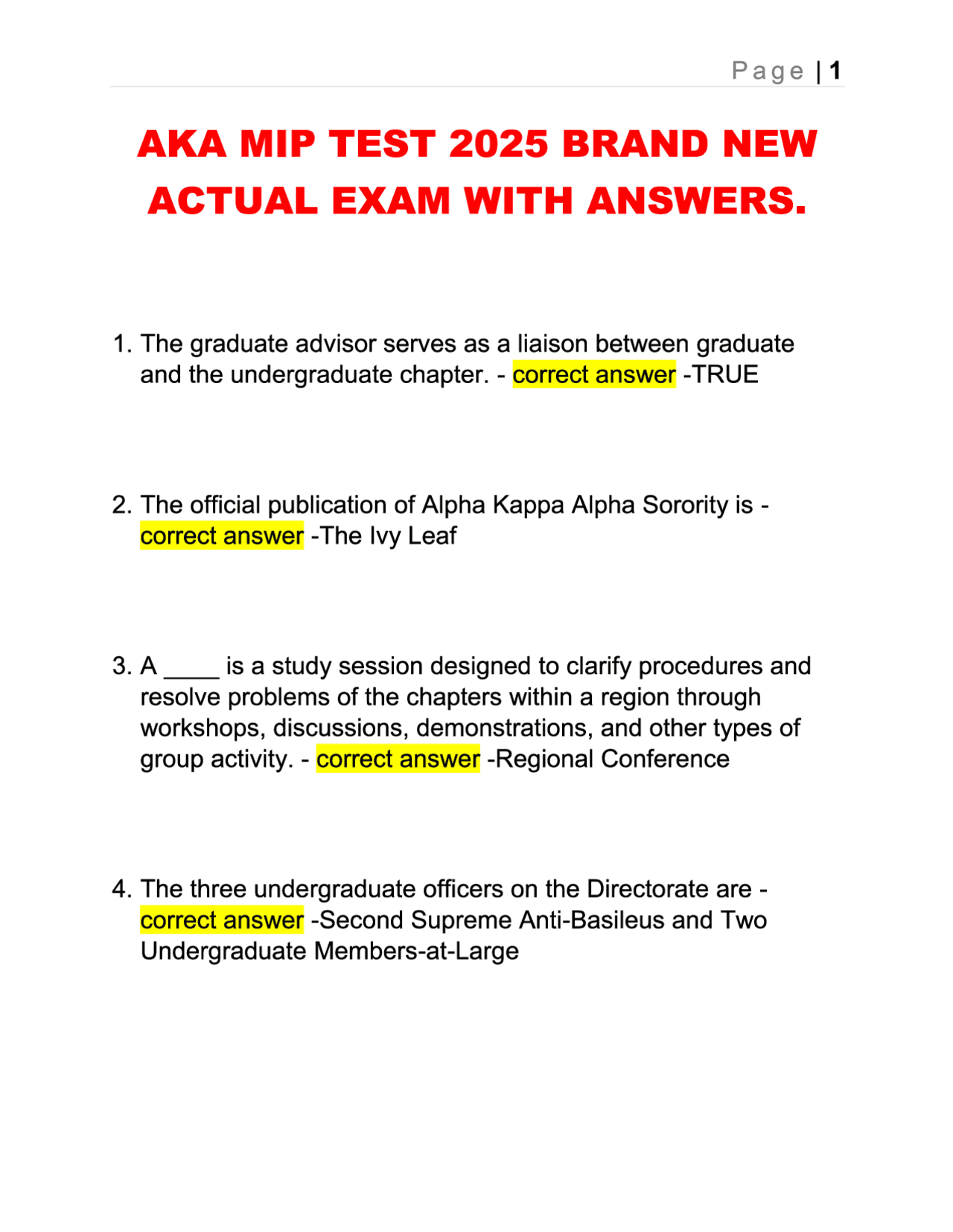 AKA MIP Test 1 ( 2025) Comprehensive questions and verified answers ...