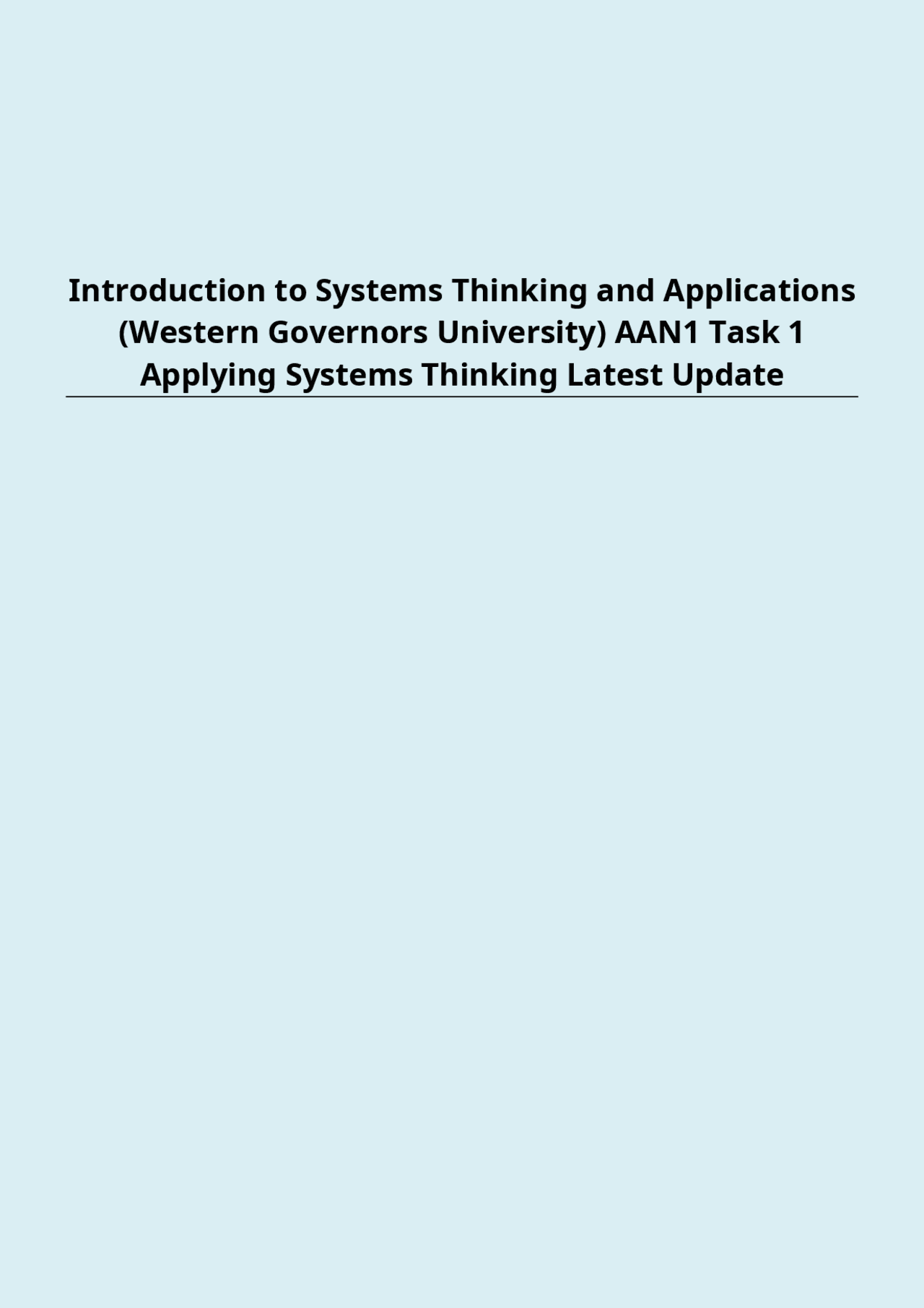Introduction to Systems Thinking and Applications (Western Governors ...