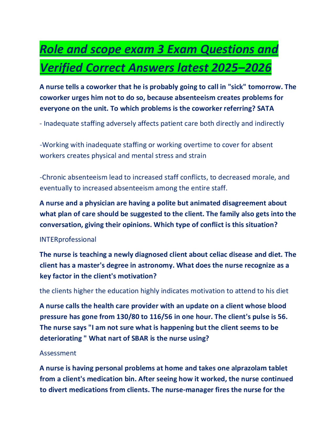 Role and scope exam 3 Exam Questions and Verified Correct Answers ...