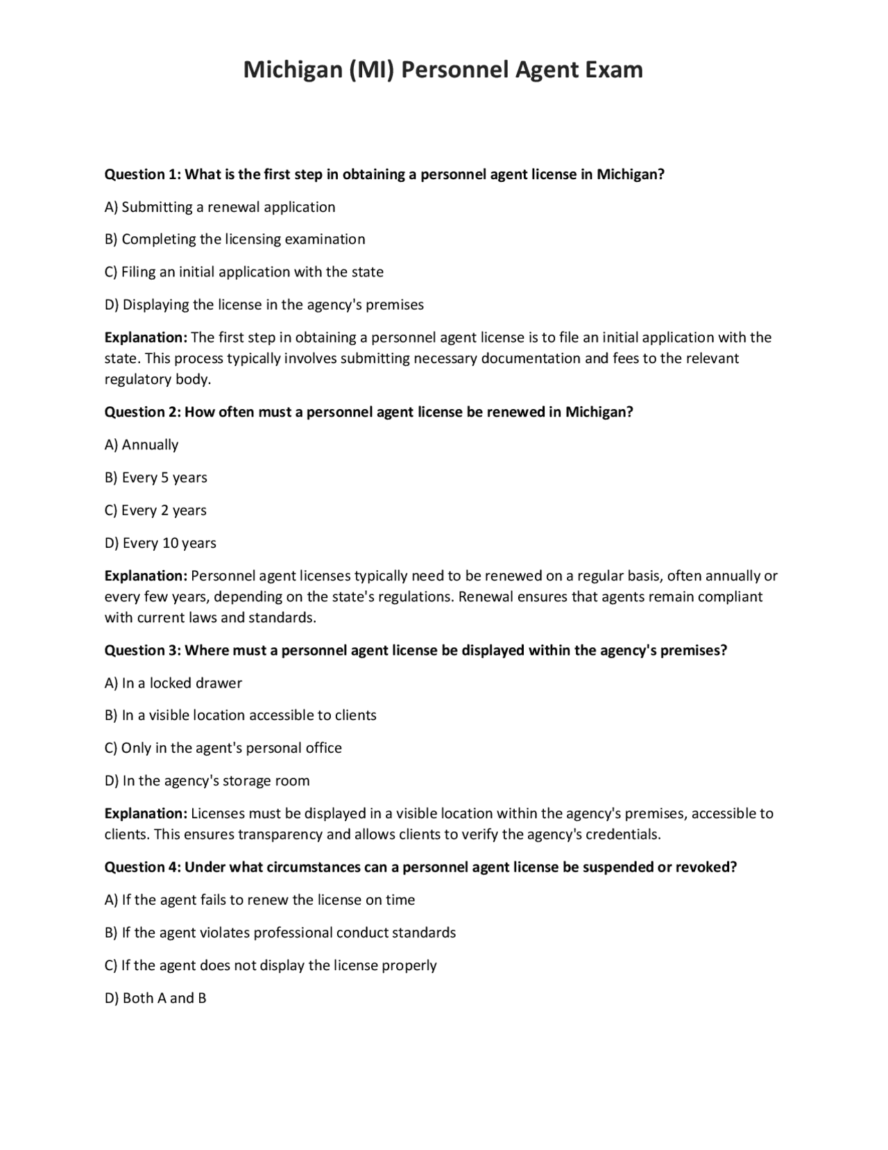 Michigan (MI) Personnel Agent | Exams Technology | Docsity