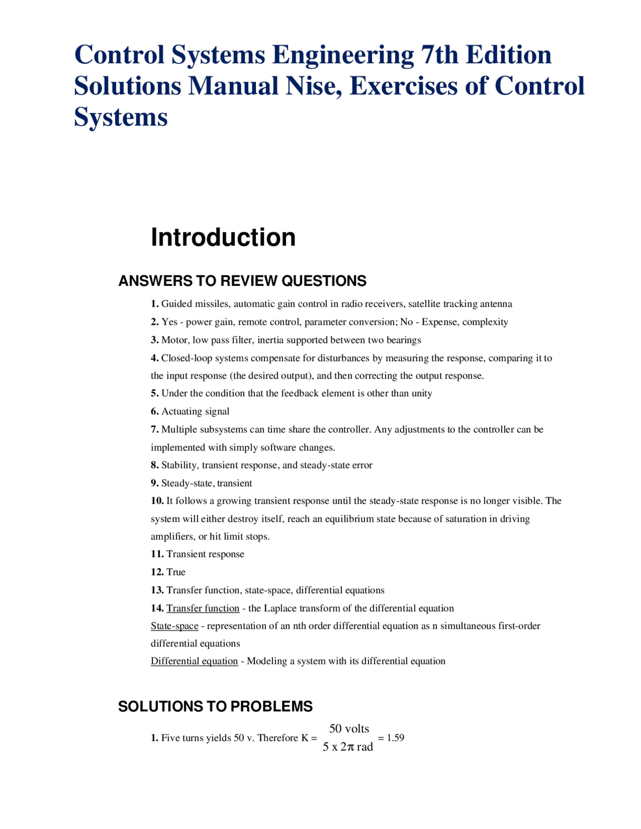 Control Systems Engineering 7th Edition Solutions Manual Nise ...