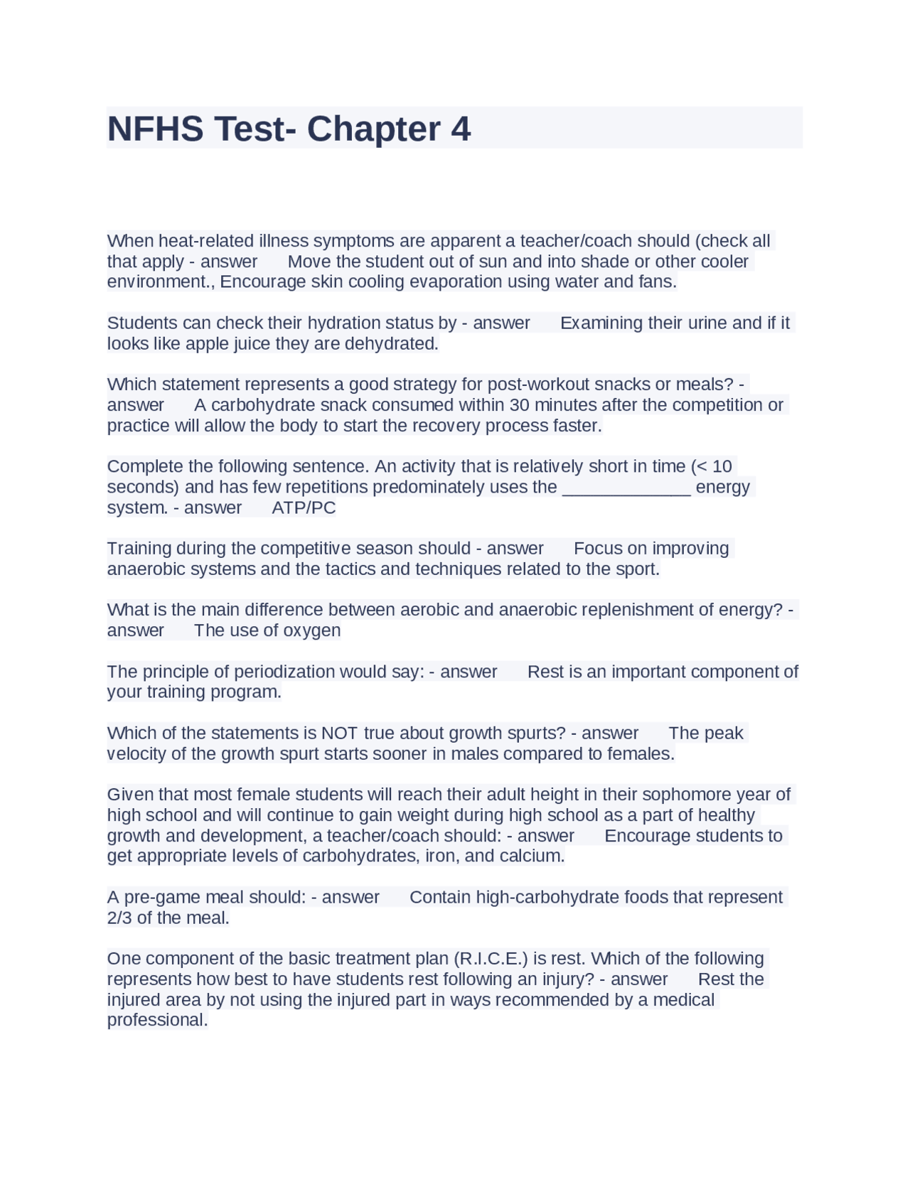 NFHS Test- Chapter 4 Questions and Answers Graded A+ | Exams Advanced ...