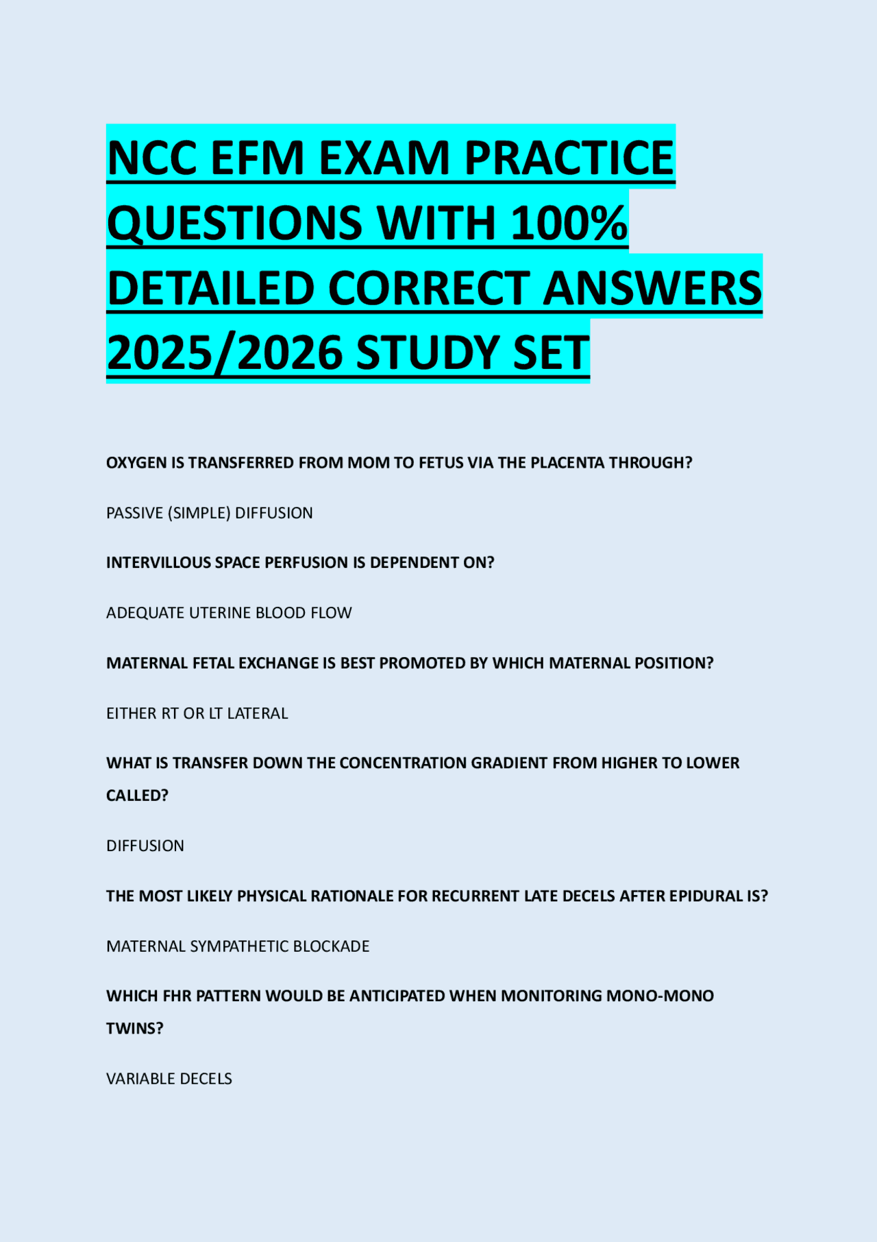 NCC EFM EXAM PRACTICE QUESTIONS WITH 100% DETAILED CORRECT ANSWERS 2025 ...