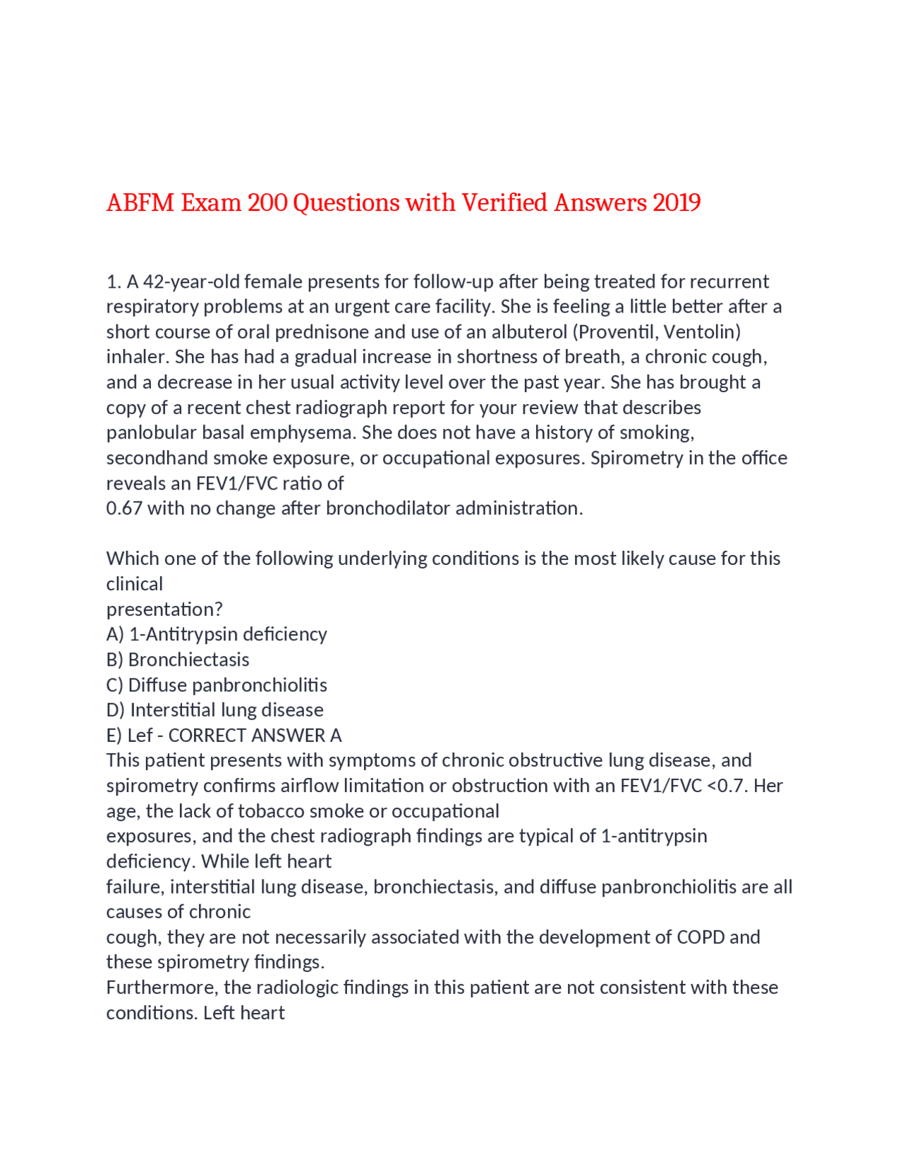 ABFM Exam 200 Questions with Verified Answers 2019,100%CORRECT | Exams ...