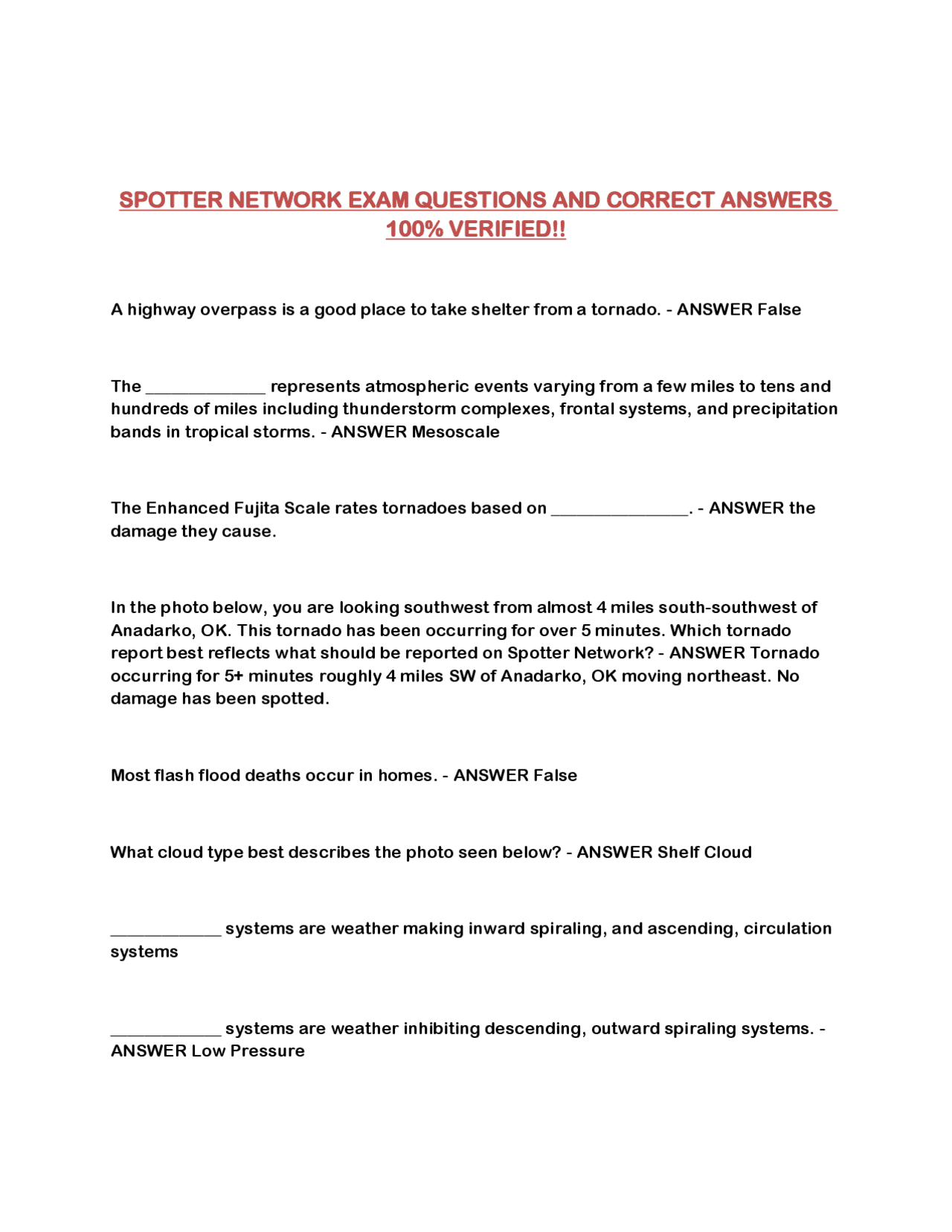 SPOTTER NETWORK EXAM QUESTIONS AND CORRECT ANSWERS 100% VERIFIED!! | Exams Advanced Education ...