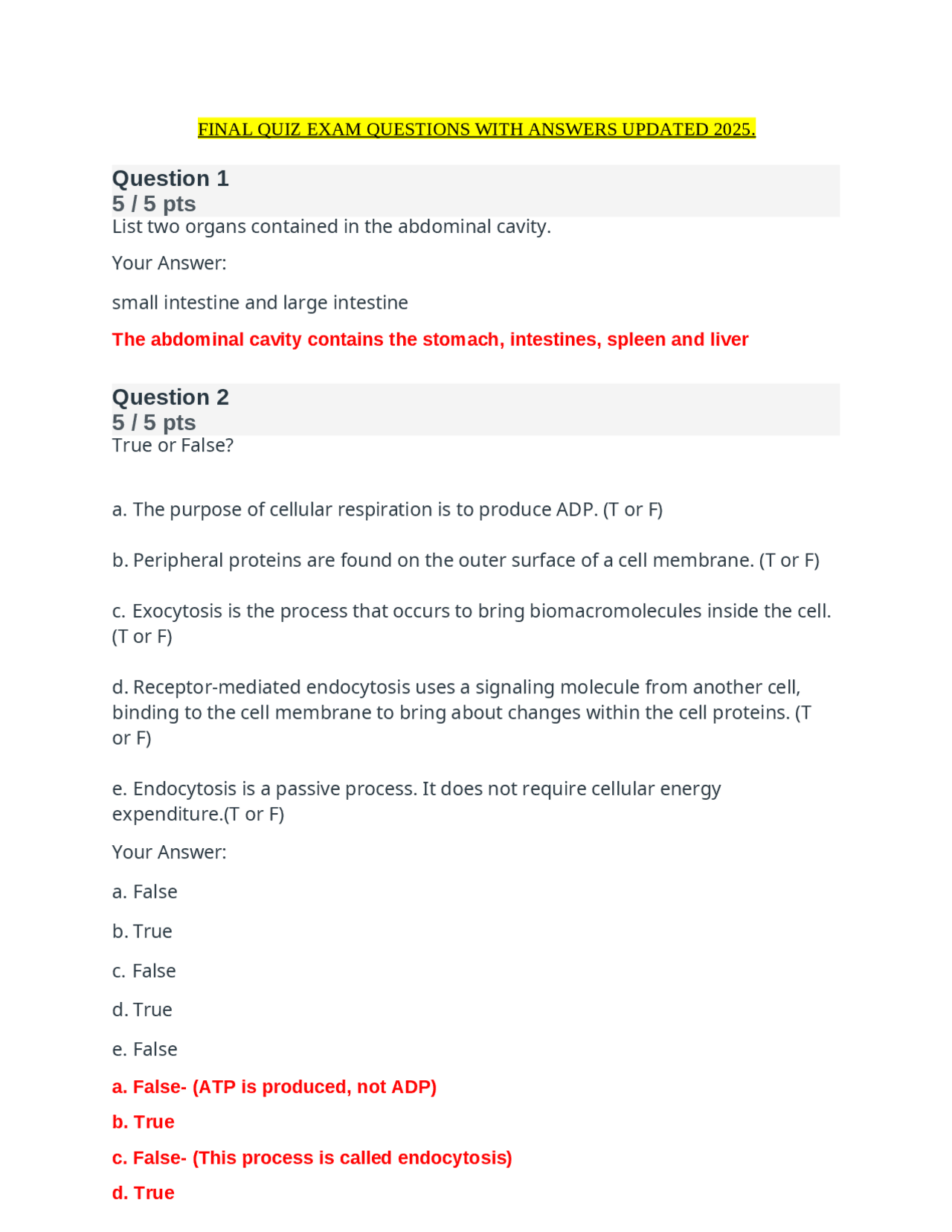 FINAL QUIZ EXAM QUESTIONS WITH ANSWERS UPDATED 2025. | Exams Nursing | Docsity
