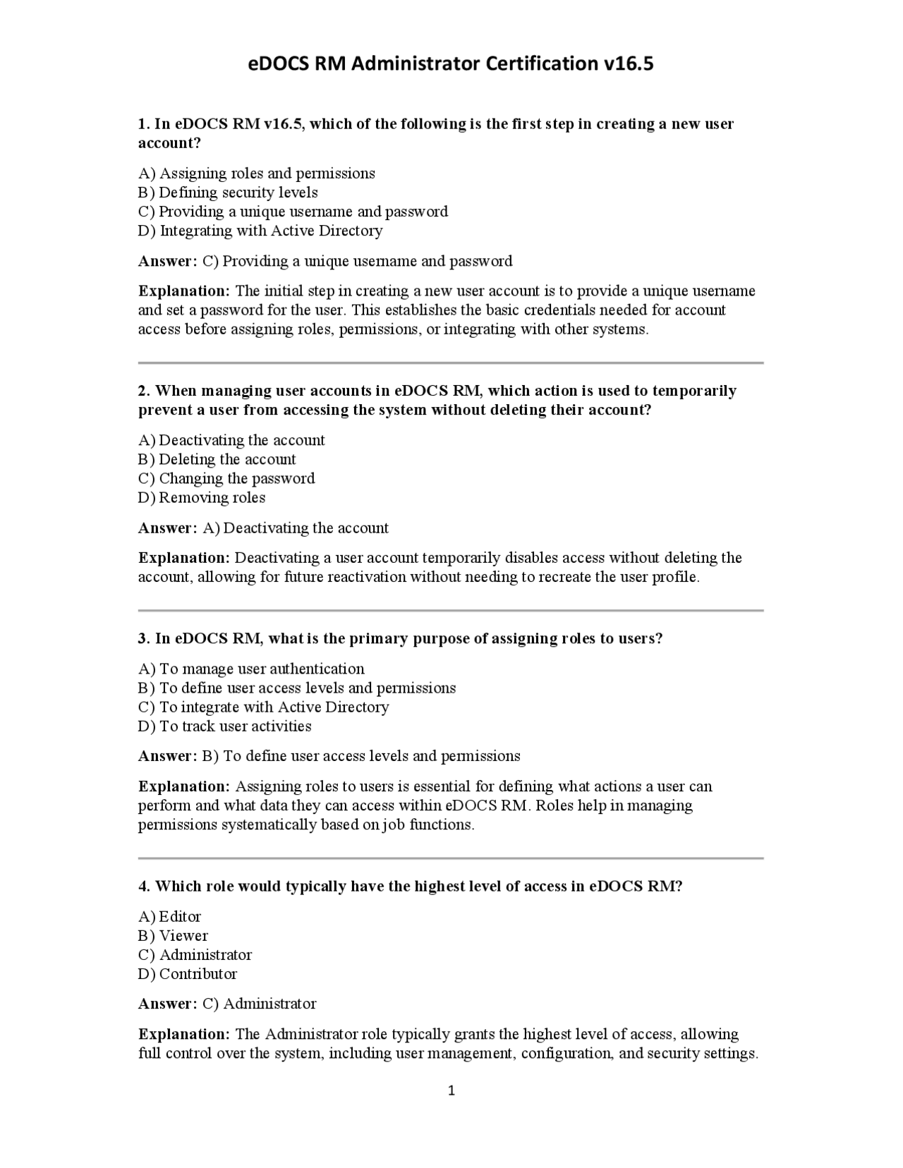 eDOCS RM Administrator Certification v16.5 | Exams Technology | Docsity