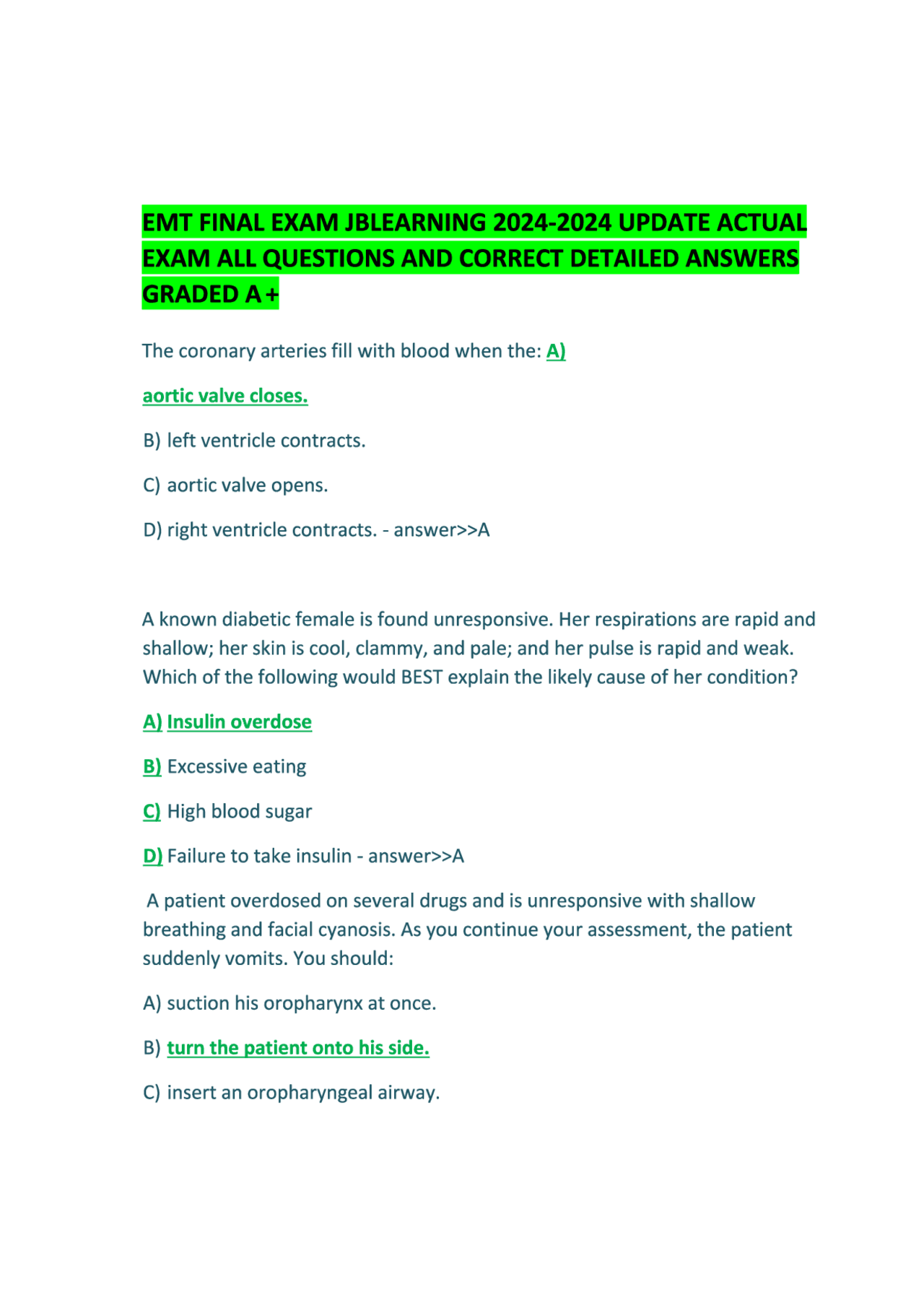 2024-2025 EMT FINAL EXAM JBLEARNING COMPLETE QUESTIONS AND VERIFIED ANSWERS GET IT 100% A ...