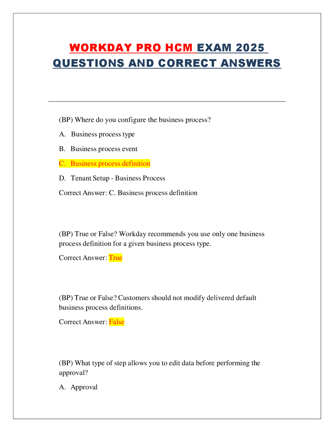 Workday Pro HCM Exam 2025 – Complete Questions and Verified Answers ...