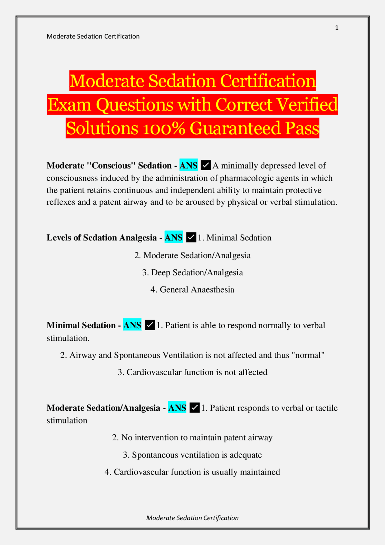 Moderate sedation exam (2025 update) COMPLETE QUESTIONS AND VERIFIED ...