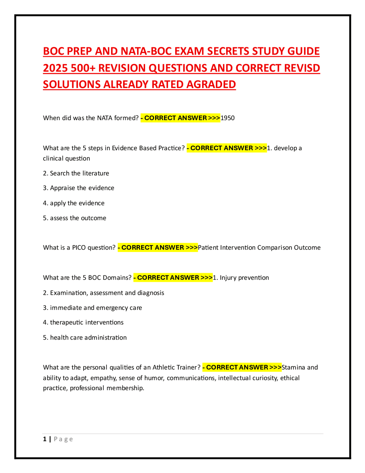 BOC Prep: 500+ Athletic Training Exam Questions & Answers | Exams ...