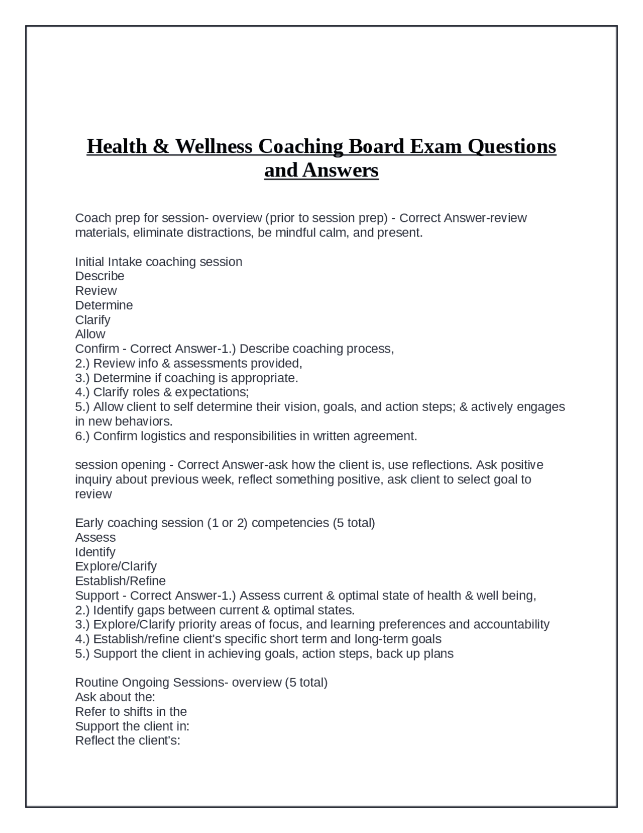 Health & Wellness Coaching Board Exam Questions and Answers | Exams ...