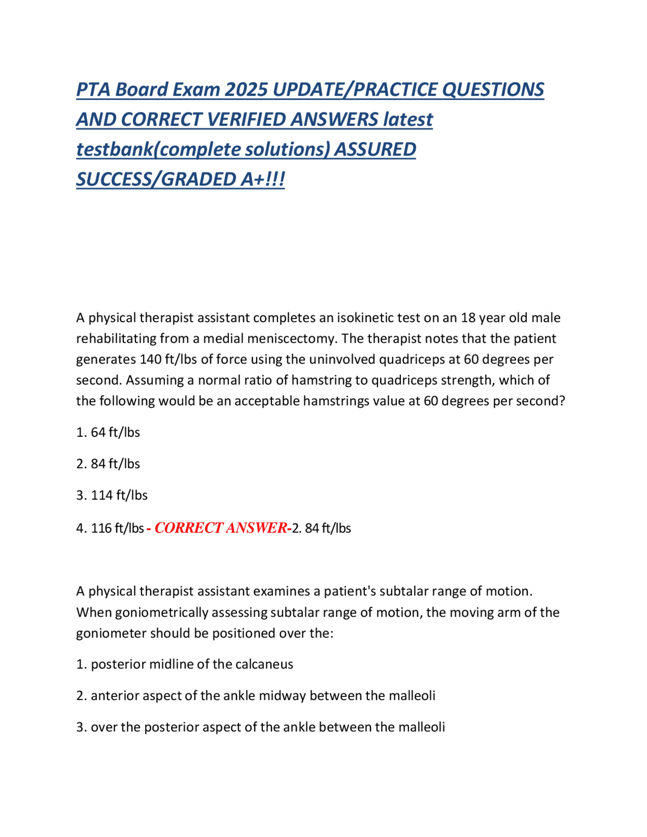 PTA Board Exam Practice Questions: Clinical Scenarios and Examination ...