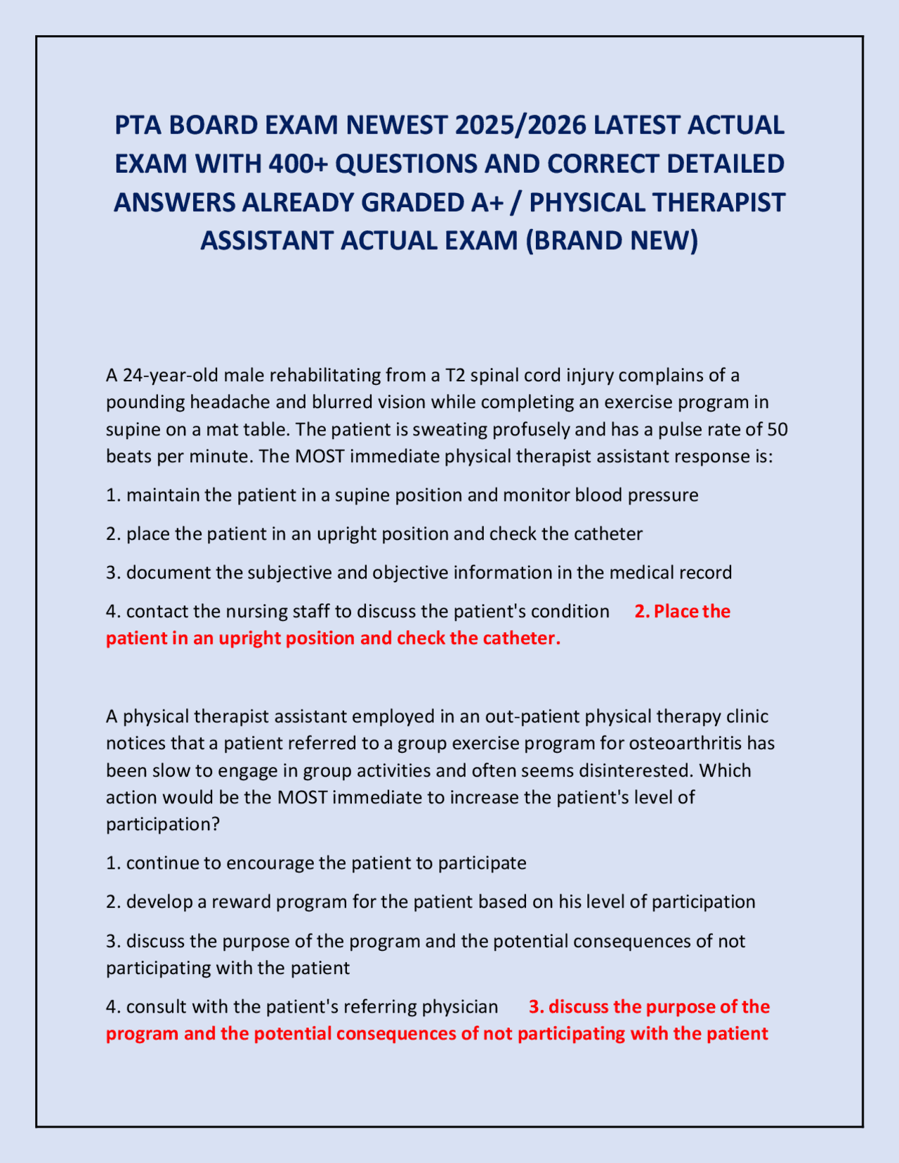 PTA BOARD EXAM NEWEST 2025-2026 LATEST ACTUAL EXAM WITH 400+ QUESTIONS ...