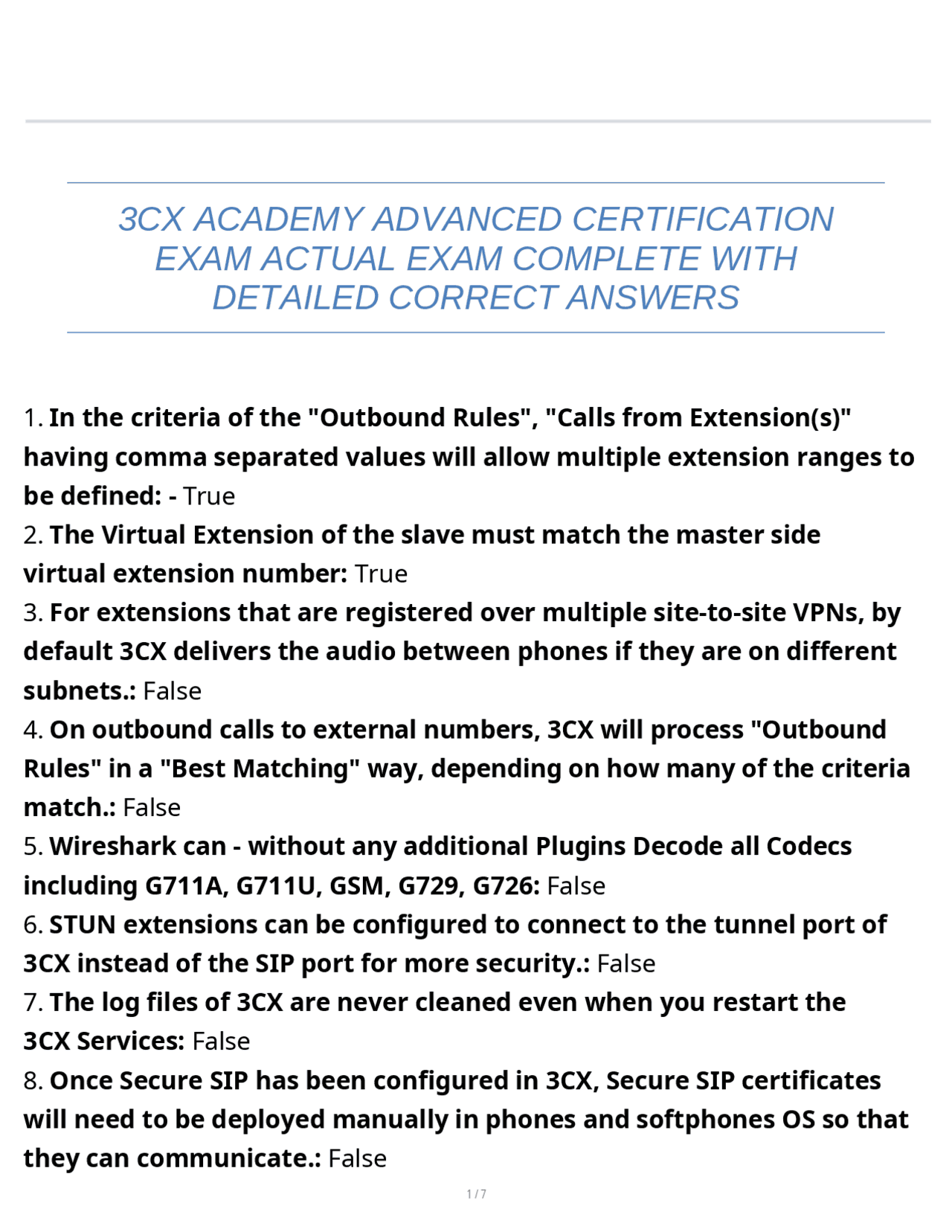 3CX ACADEMY ADVANCED CERTIFICATION EXAM ACTUAL EXAM COMPLETE WITH ...