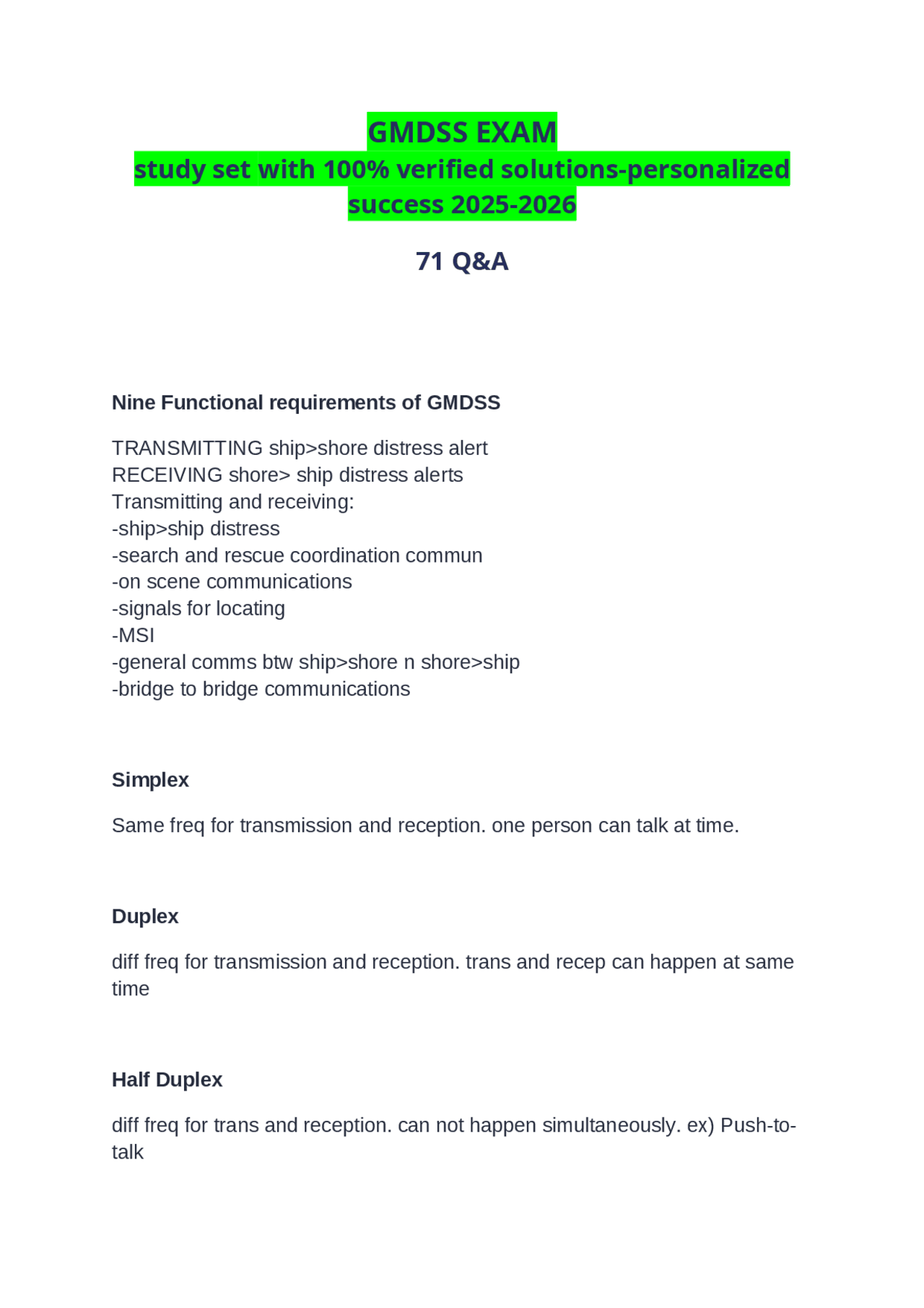 GMDSS EXAM study set with 100% verified solutions-personalized success ...