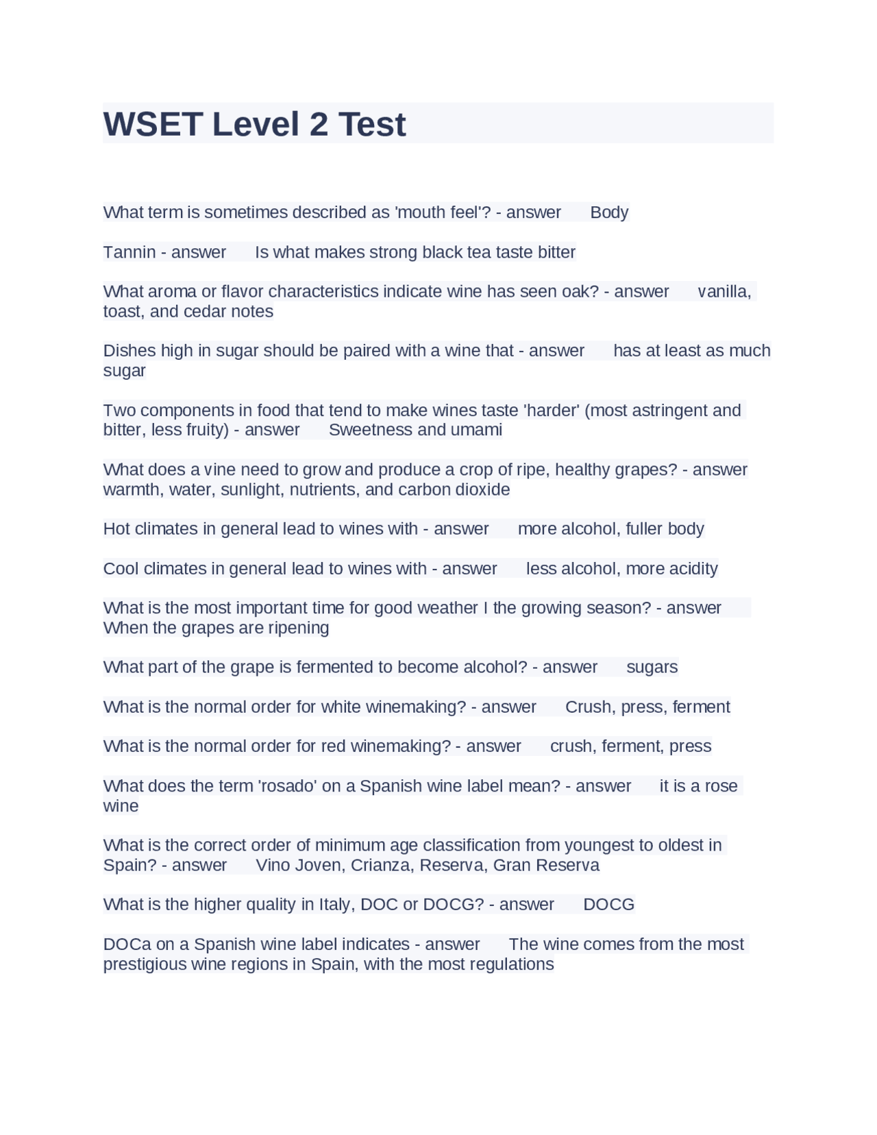 WSET Level 2 Wine Studies: Questions and Answers | Exams Advanced ...