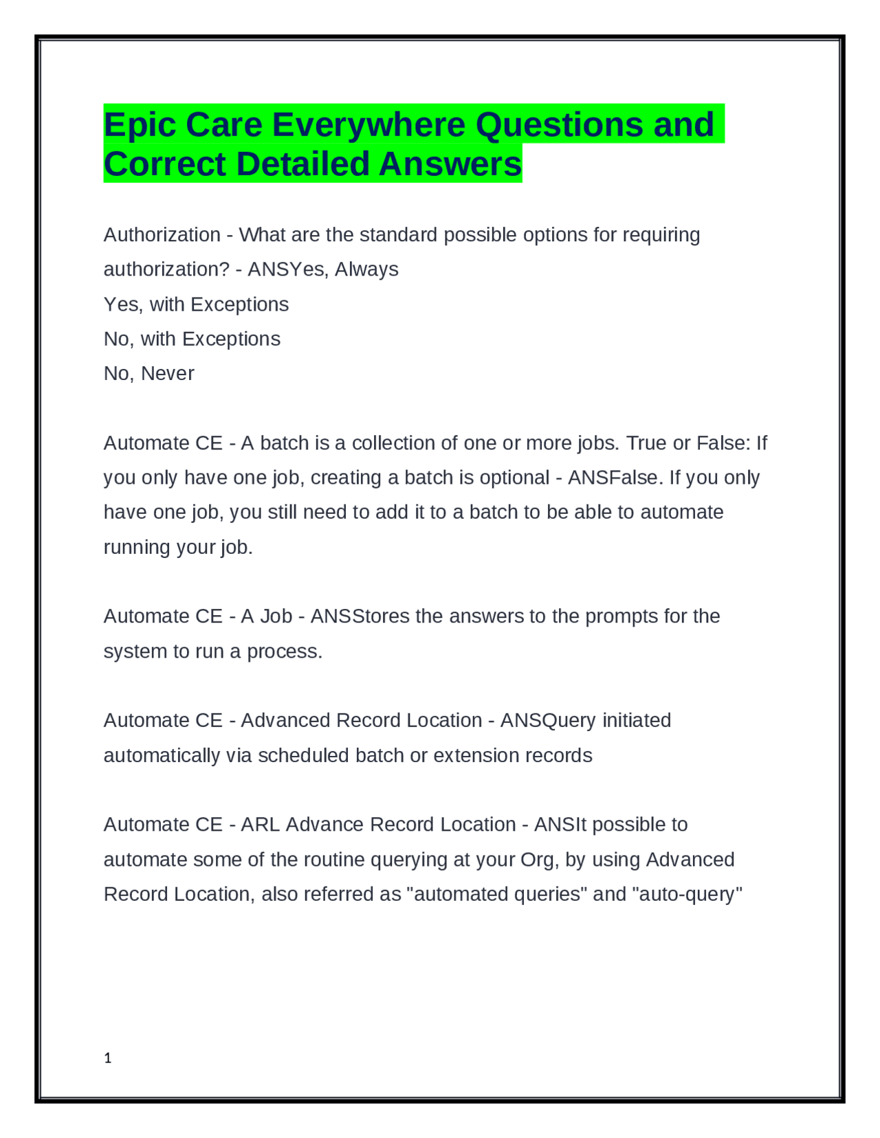 Epic Care Everywhere Questions and Correct Detailed Answers | Exams ...