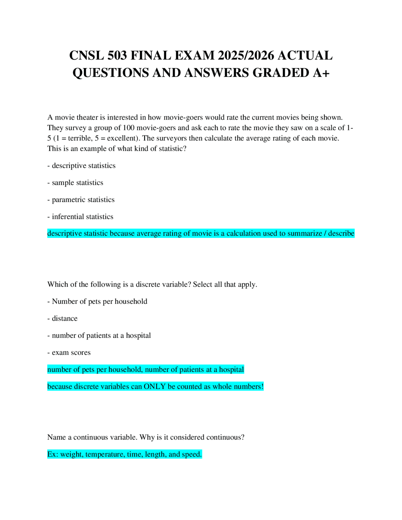 CNSL 503 FINAL EXAM 2025/2026 ACTUAL QUESTIONS AND ANSWERS GRADED A+ ...