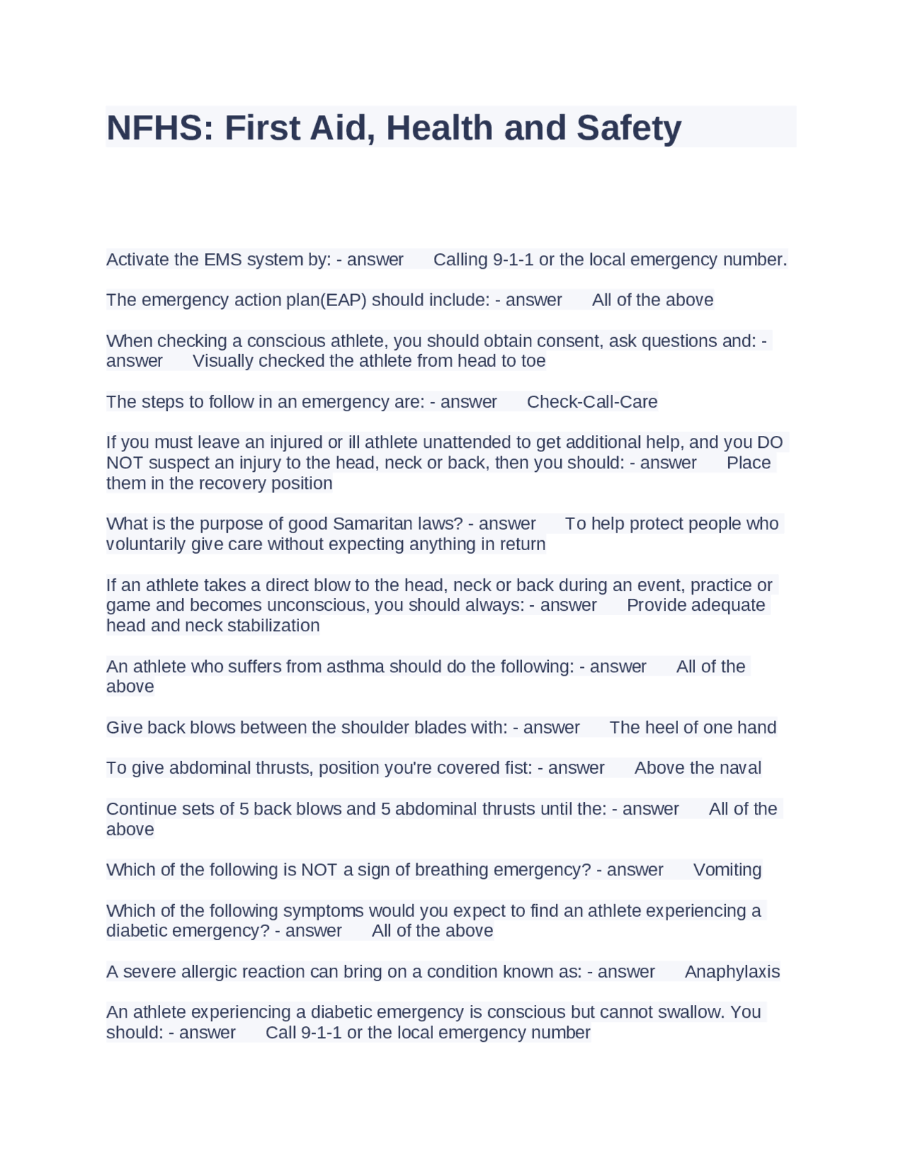 First Aid, Health, and Safety for Athletes: A Q&A Guide | Exams ...