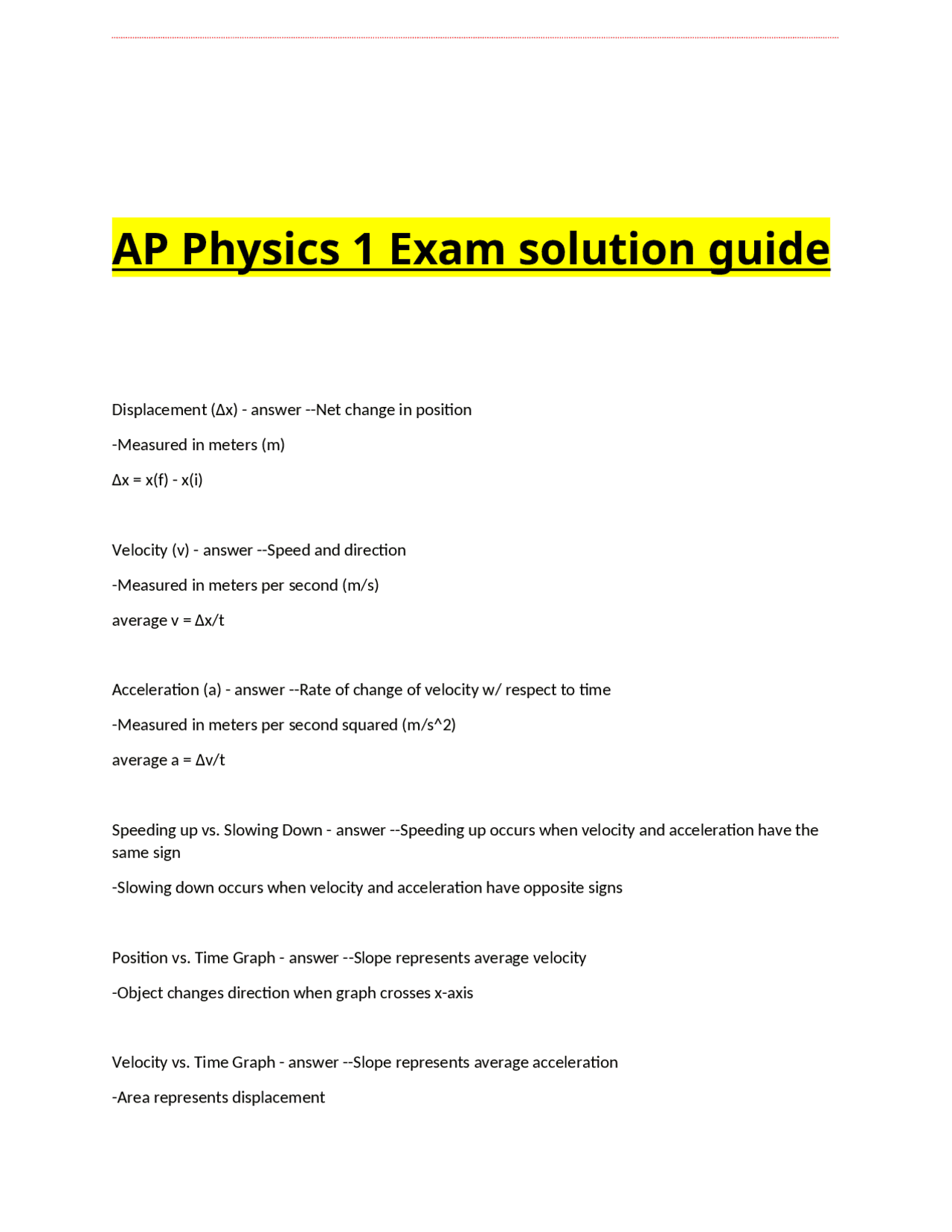 AP Physics 1 Exam solution guide.docx | Exams Nursing | Docsity