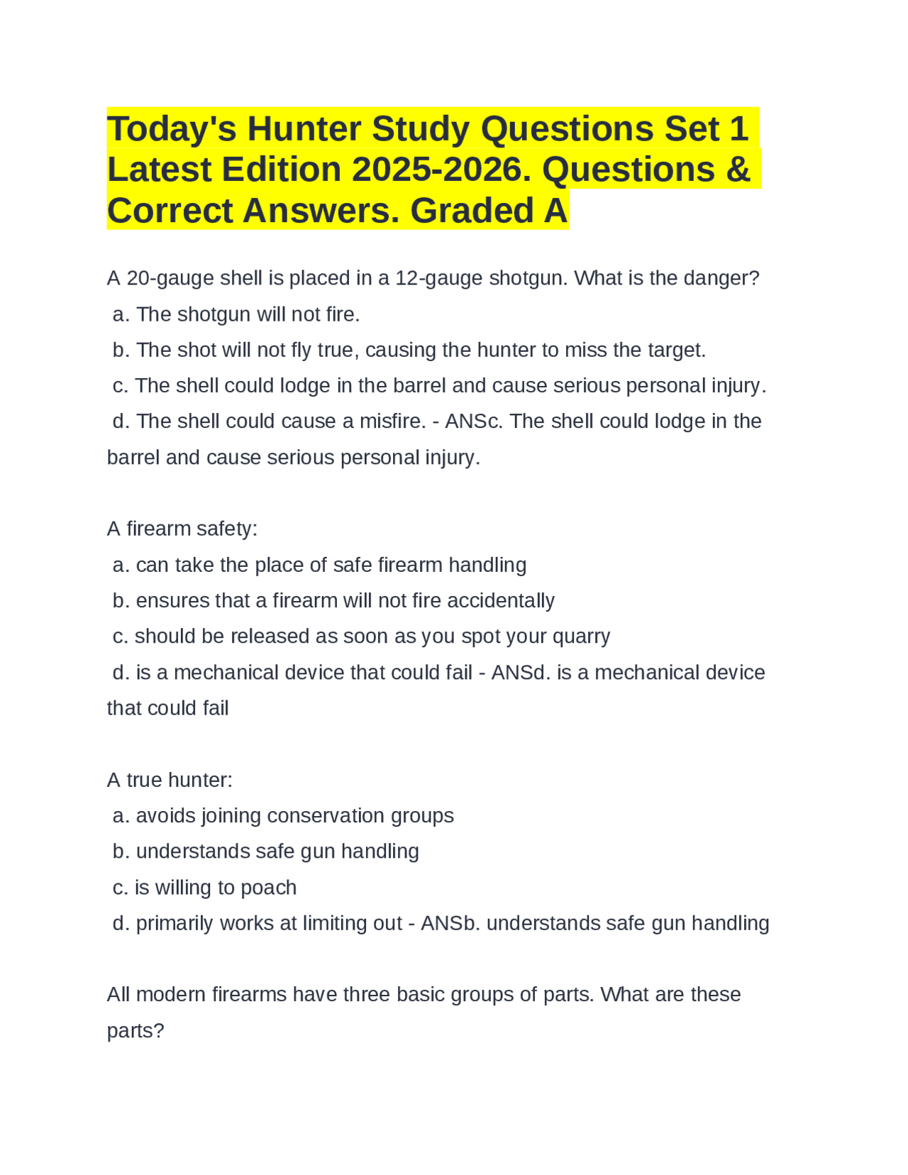 Today's Hunter Study Questions Set 1 Latest Edition 2025-2026 ...