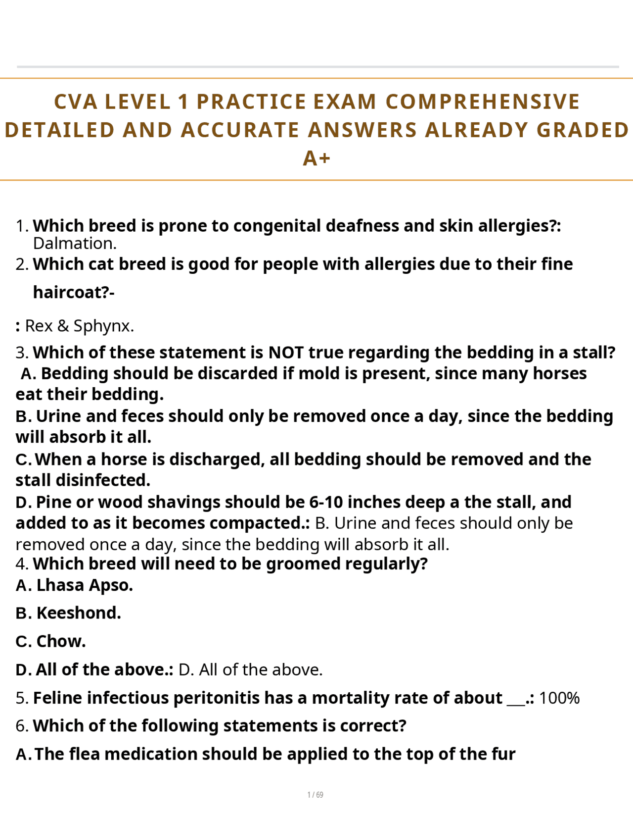 CVA LEVEL 1 PRACTICE EXAM COMPREHENSIVE DETAILED AND ACCURATE ANSWERS ...