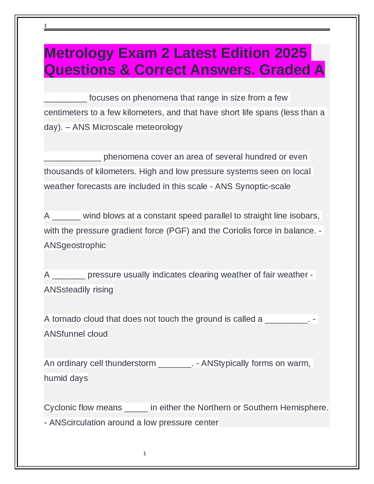 Meteorology Exam Questions and Answers: Atmospheric Dynamics and ...