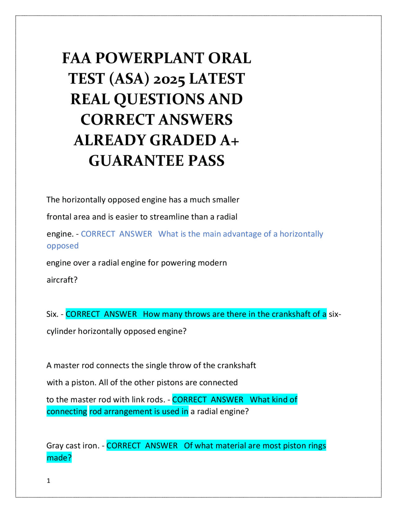 FAA POWERPLANT ORAL TEST (ASA) 2025 LATEST REAL QUESTIONS AND CORRECT ...