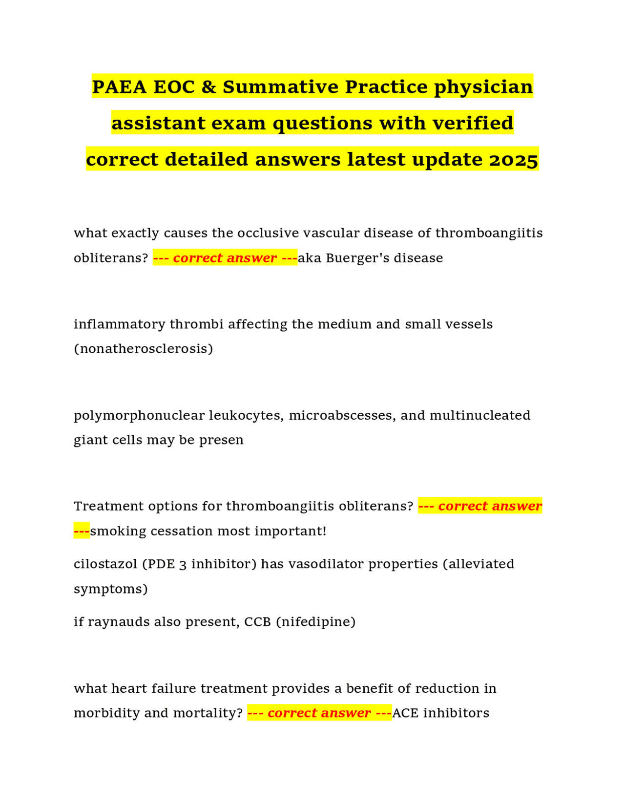 PAEA EOC & Summative Practice physician assistant exam questions with ...