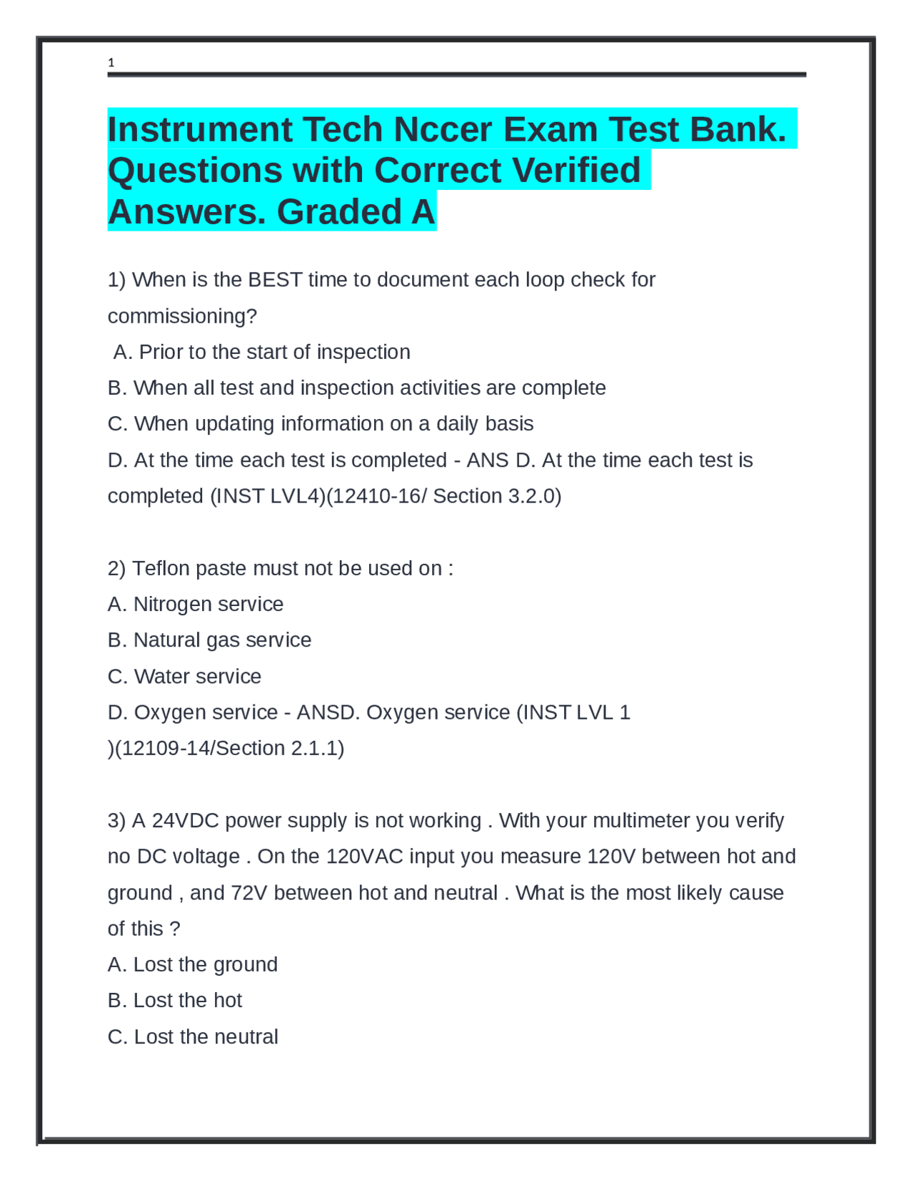 Instrumentation Technology Exam Questions and Answers | Exams ...