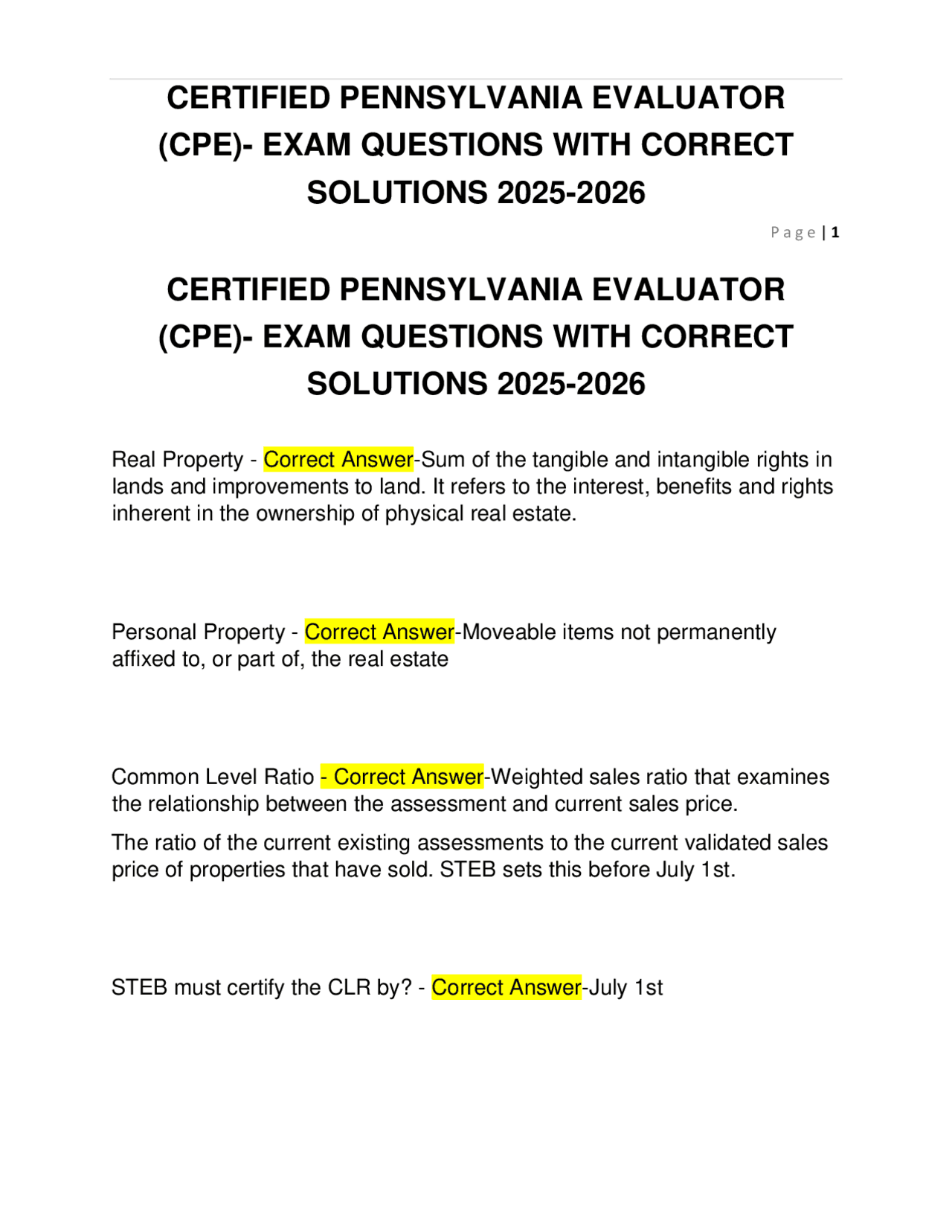 CERTIFIED PENNSYLVANIA EVALUATOR (CPE)- EXAM QUESTIONS WITH CORRECT ...
